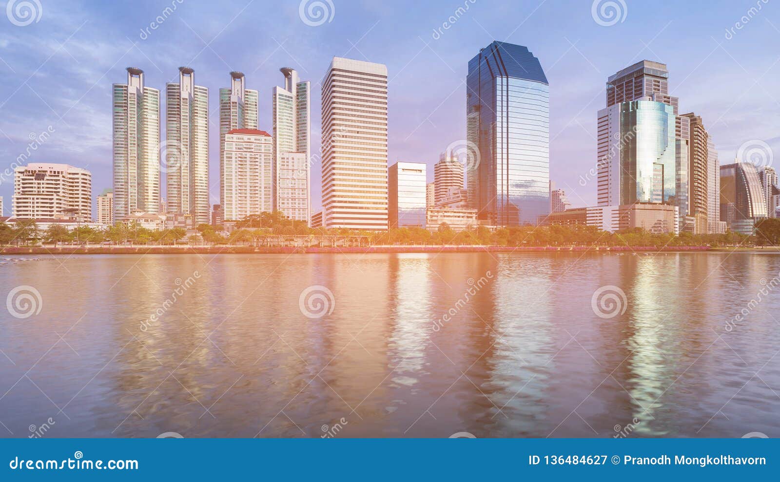 Office Building River Front with Blue Sky Stock Image - Image of clouds ...