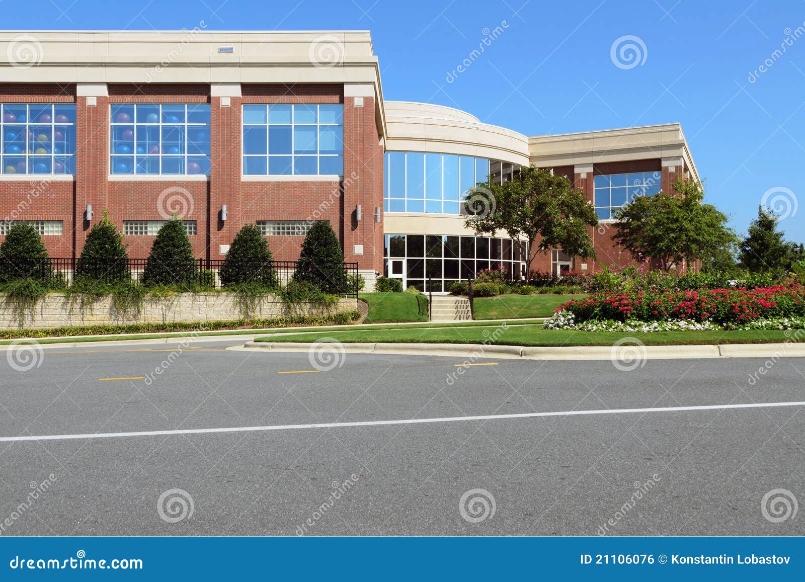 Office Building in Suburban Area Stock Photo - Image of area, pavement ...