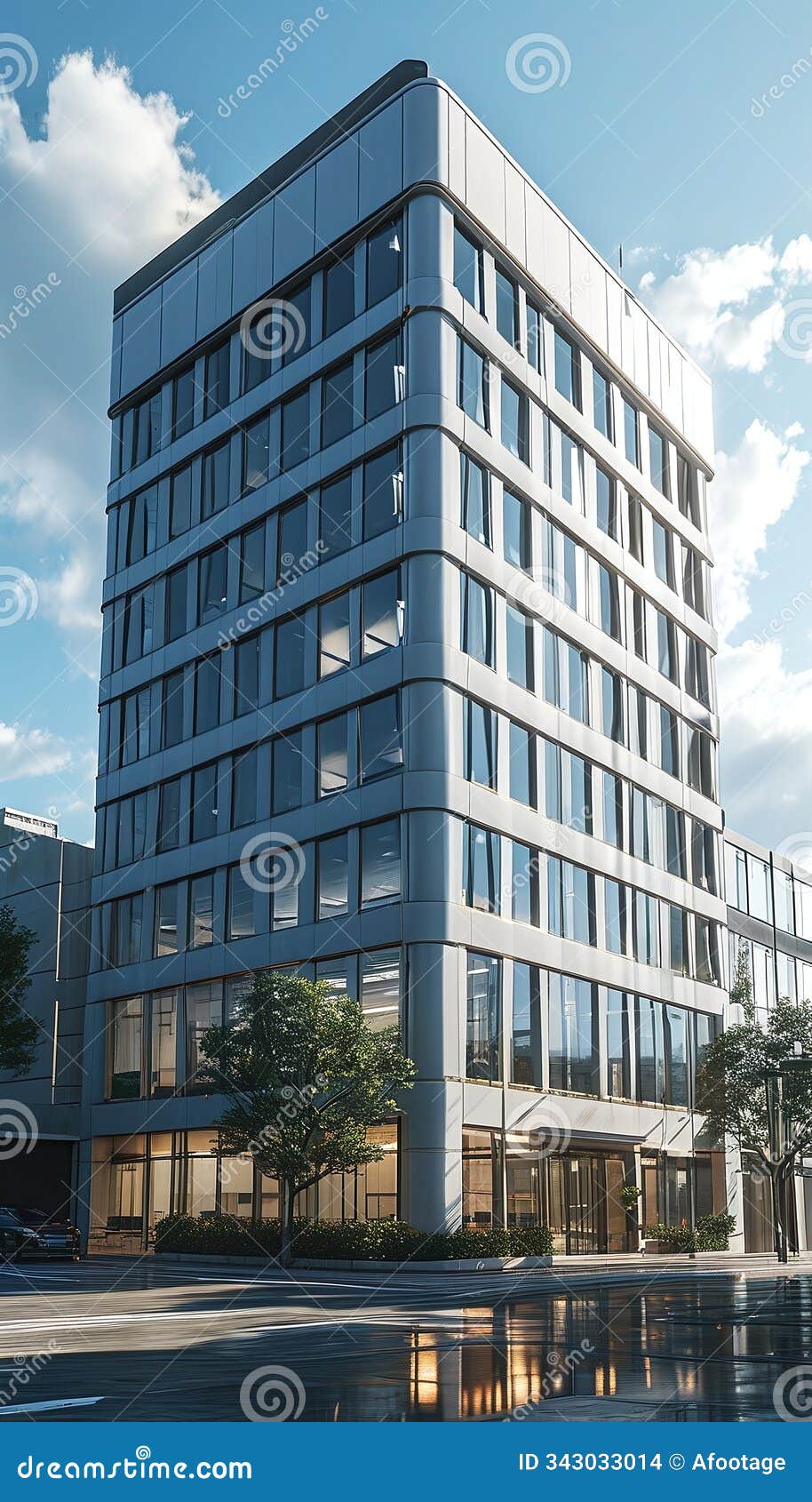 An OFFICE BUILDING TOWER, SUNNY DAY, GRID PATTERN FACADE, Stock ...