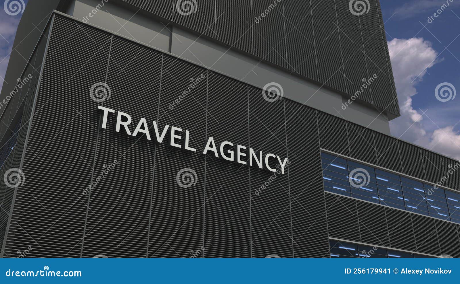 Office Building with TRAVEL AGENCY Sign. 3d Rendering Stock ...