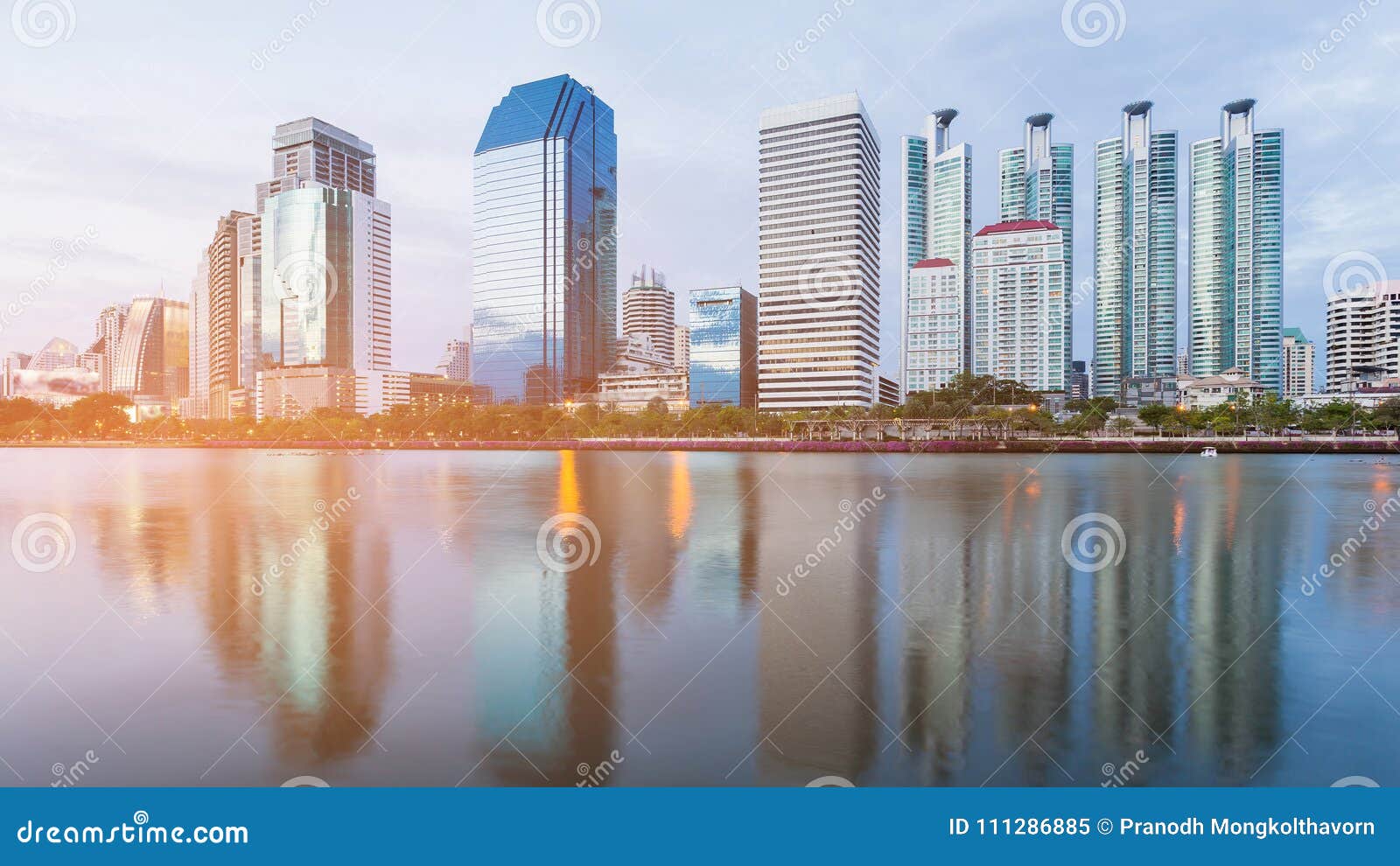 Office Building Water Front with Reflection at Twilight Stock Image ...