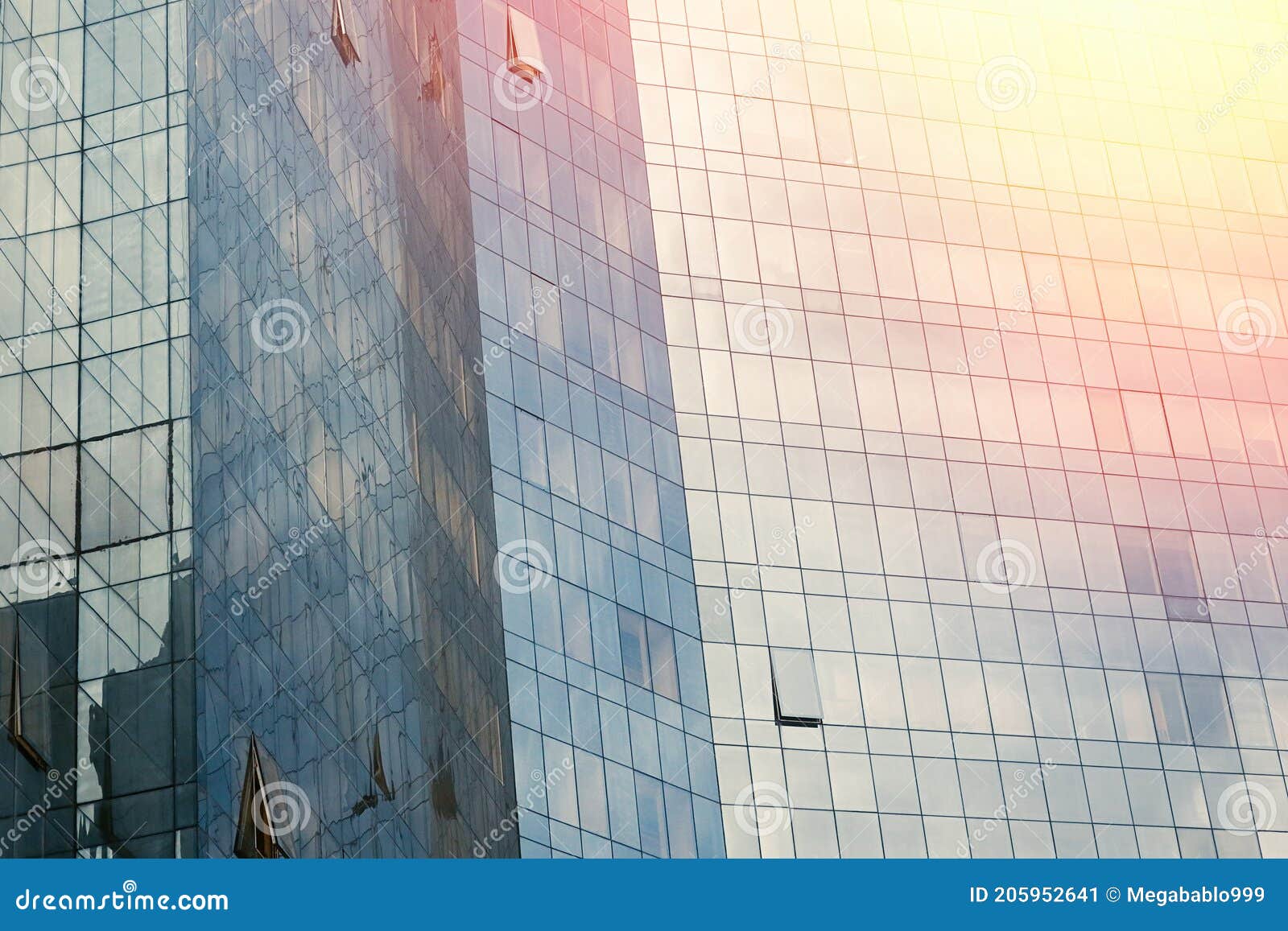 Office Building Windows in the Background with Blue Reflections. Sun ...