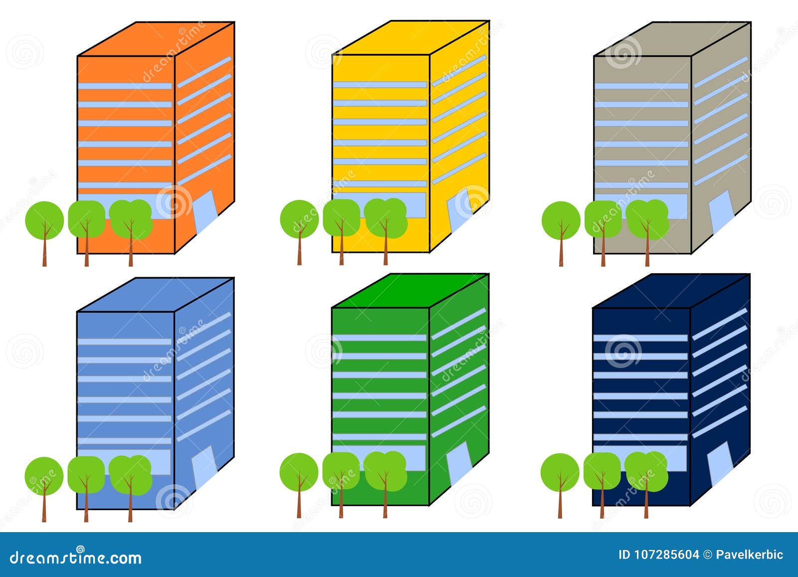 Office Buildings in Different Color Variations Stock Vector ...