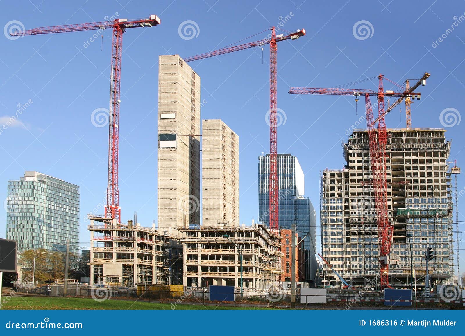 Office Buildings Under Construction Stock Photo - Image of blue, site ...