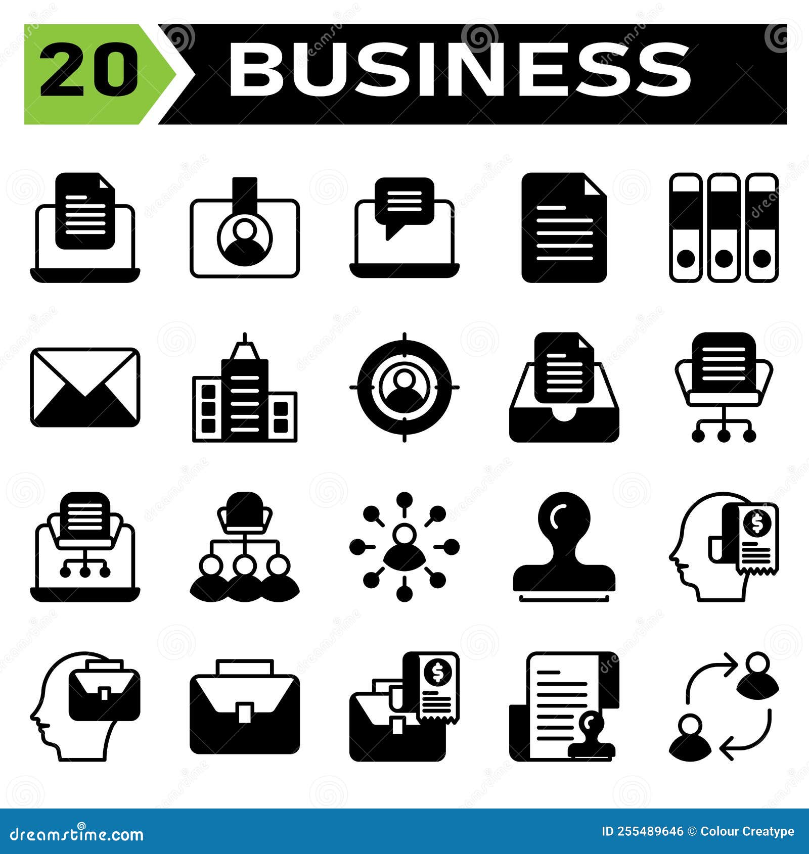 Office Business Icon Set Include Laptop, Document, Office, Work, Device ...