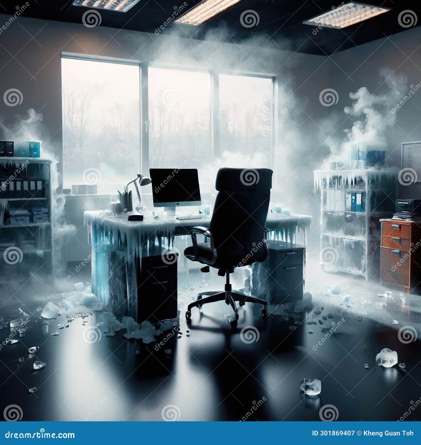 Office, Business Interior, Frozen and Covered with Ice Stock ...