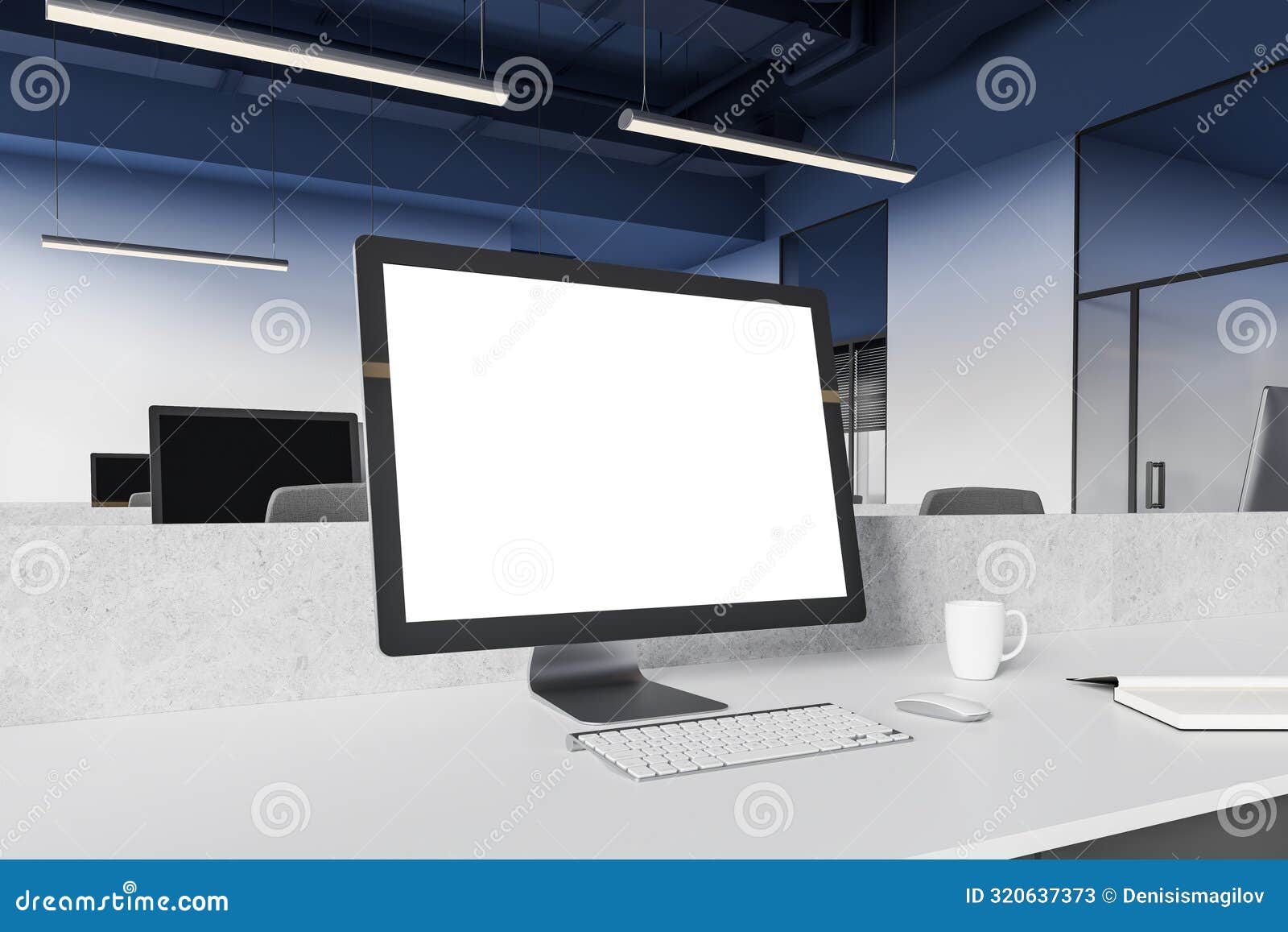 Office Business Interior with Mockup Pc Computer Screen on Work Table ...
