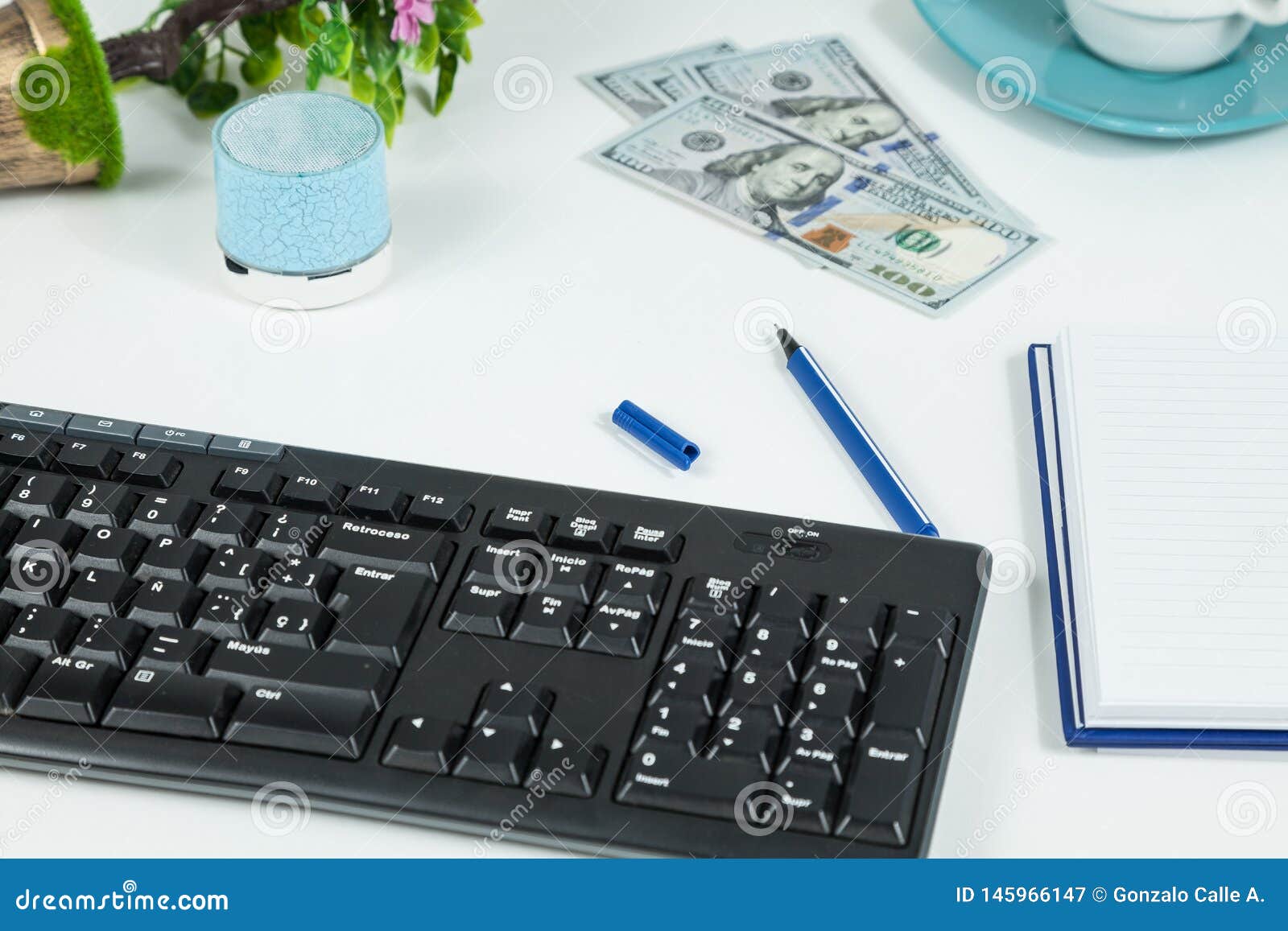 Office, Business Objects on White Desk Stock Image - Image of note ...
