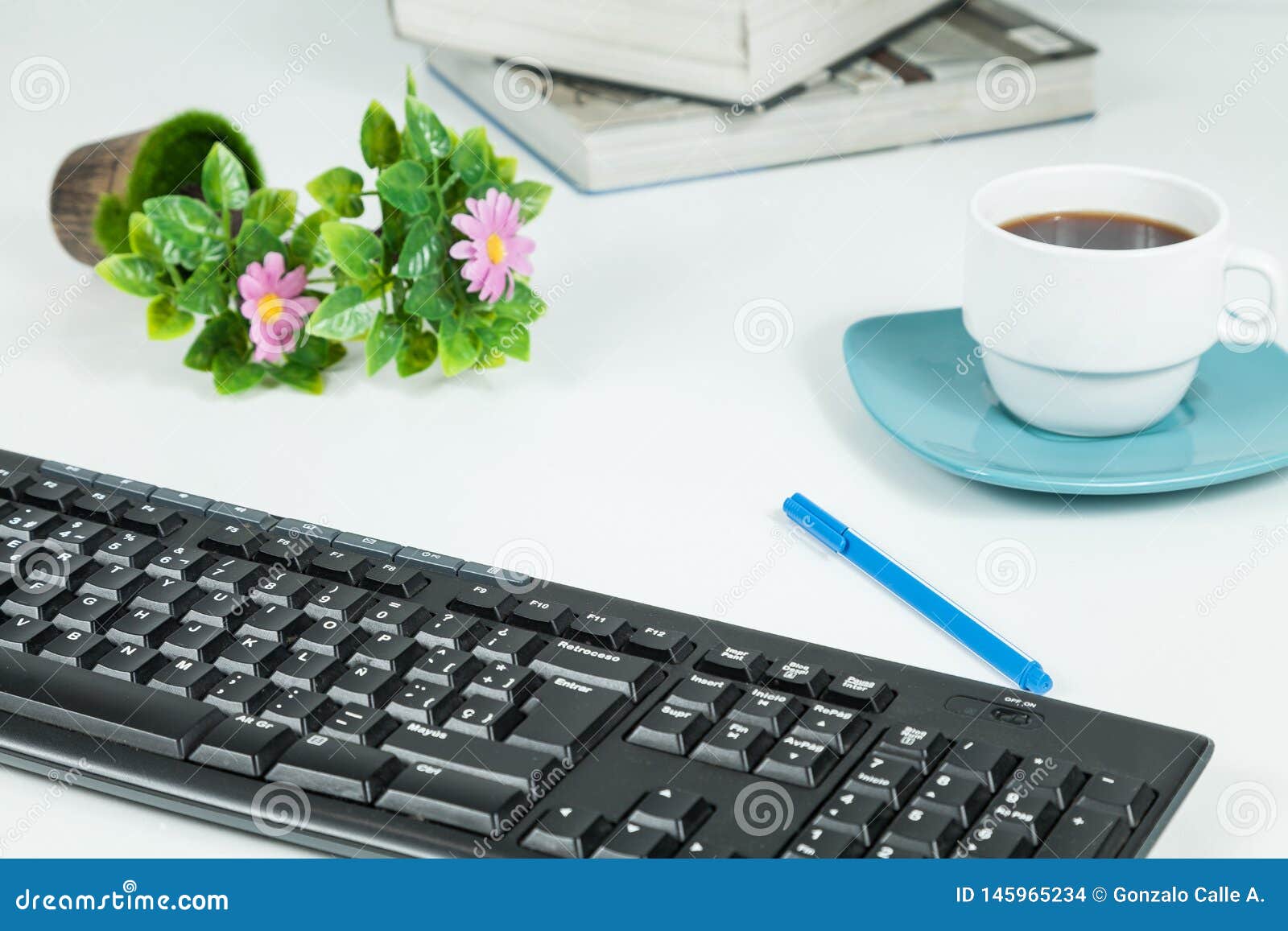 Office, Business Objects on White Desk Stock Photo - Image of pencil ...