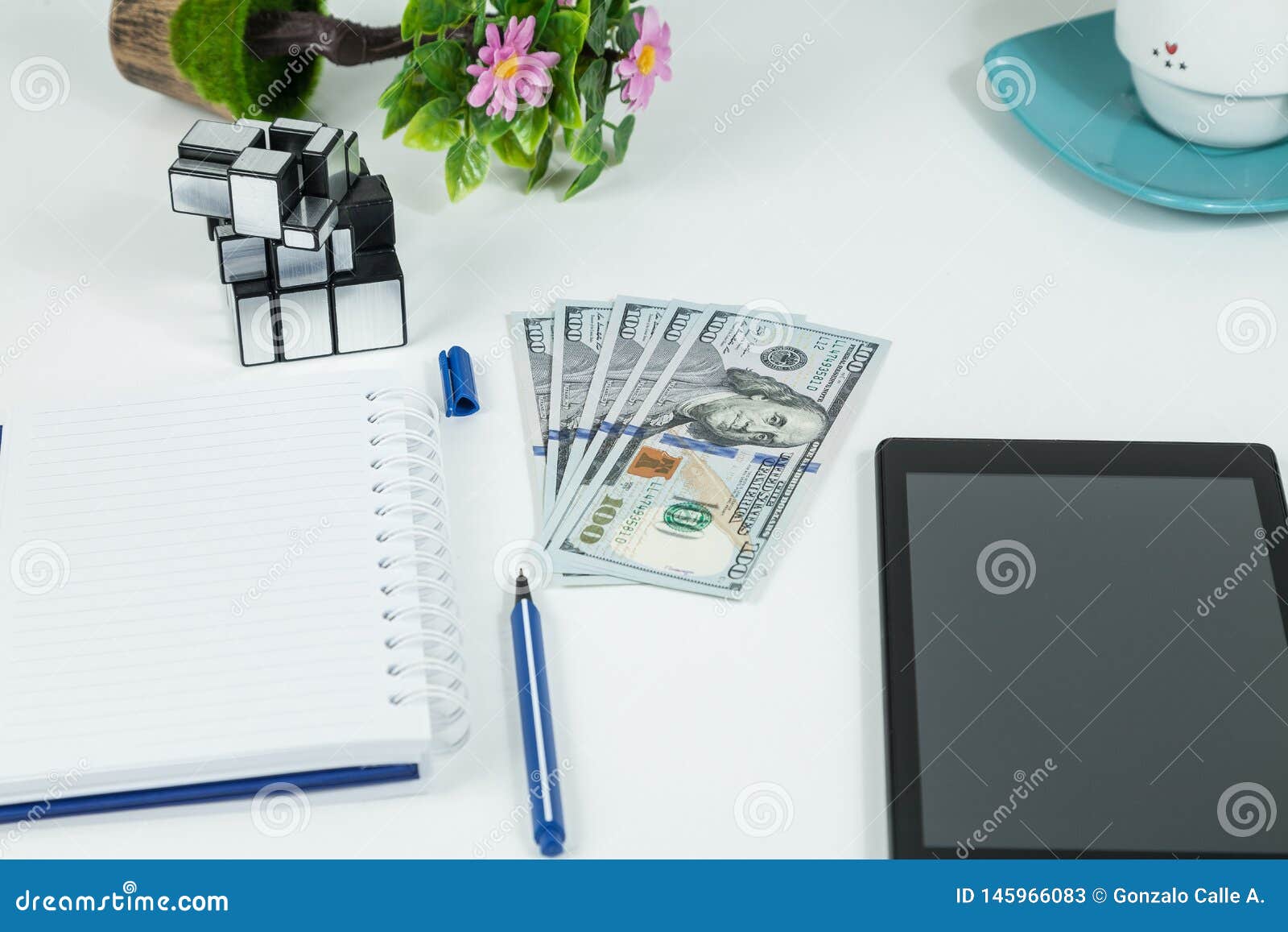 Office, Business Objects on White Desk Stock Image - Image of money ...