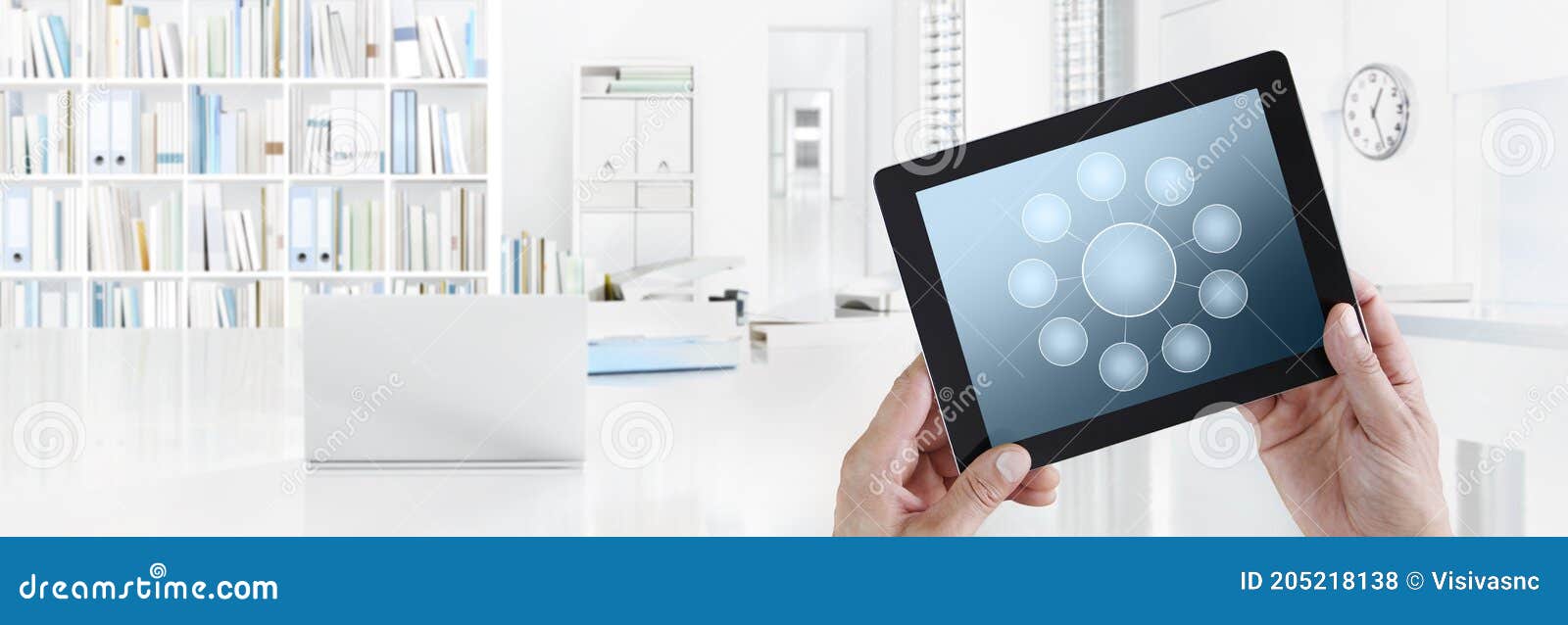 Office Business Work Concept, Hand Touch Screen Empty Icons of Digital ...