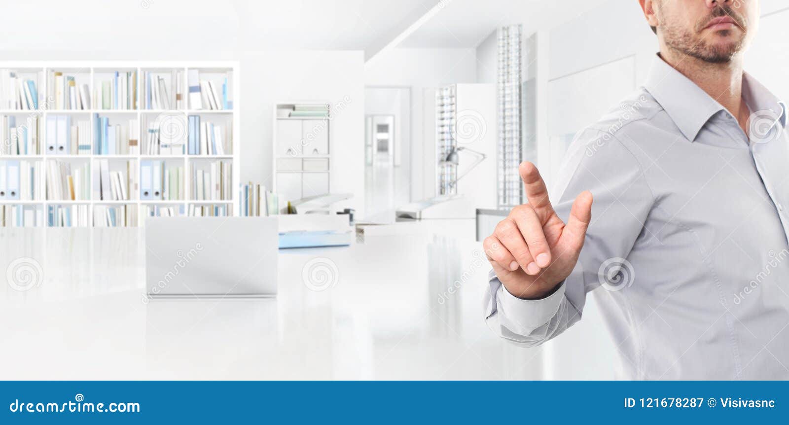 Office Business Work Concept, Hand Touch Screen, Web Banner and Stock ...