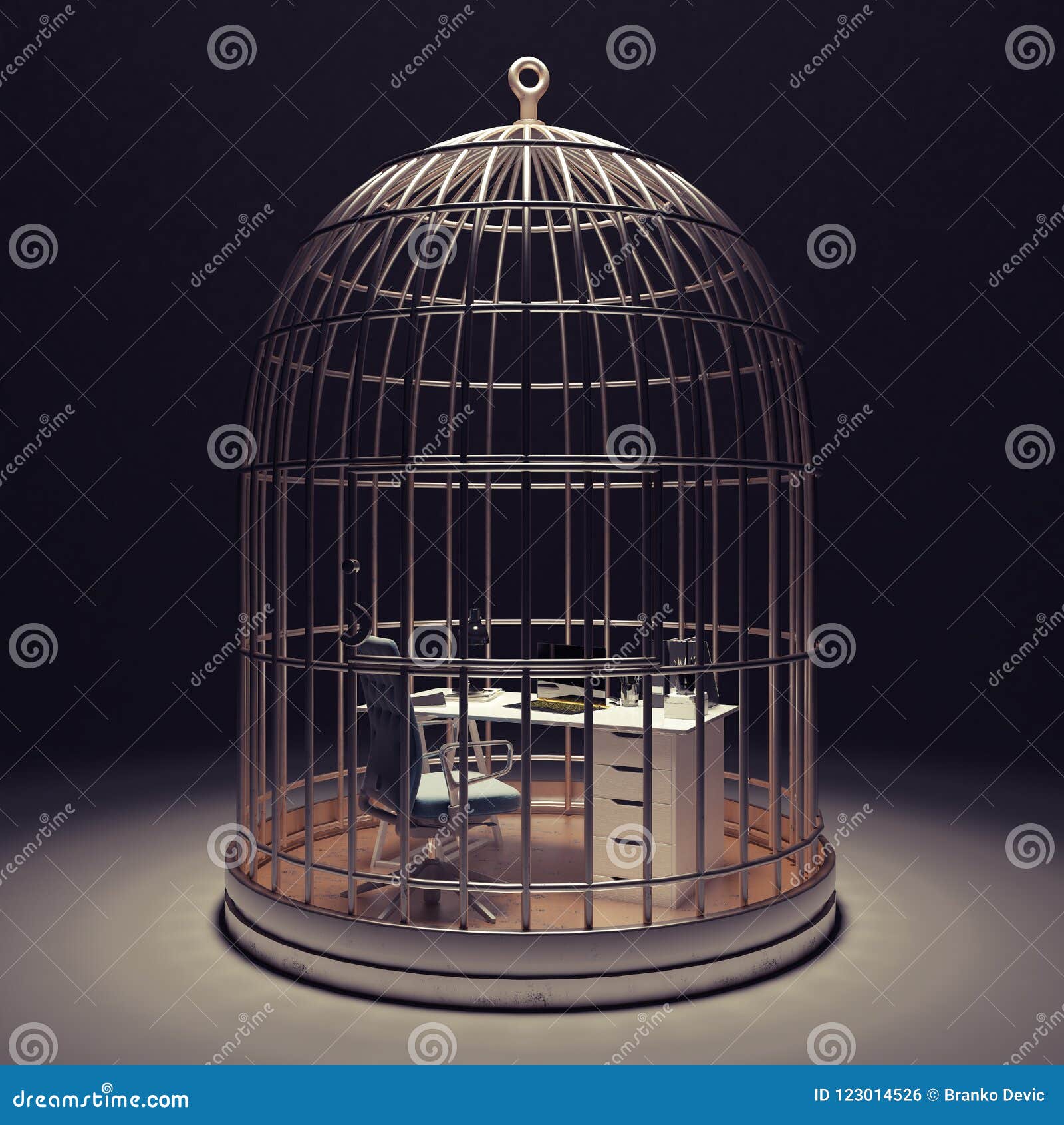 Office in the Cage, Modern Business Concept 3d Render Stock ...