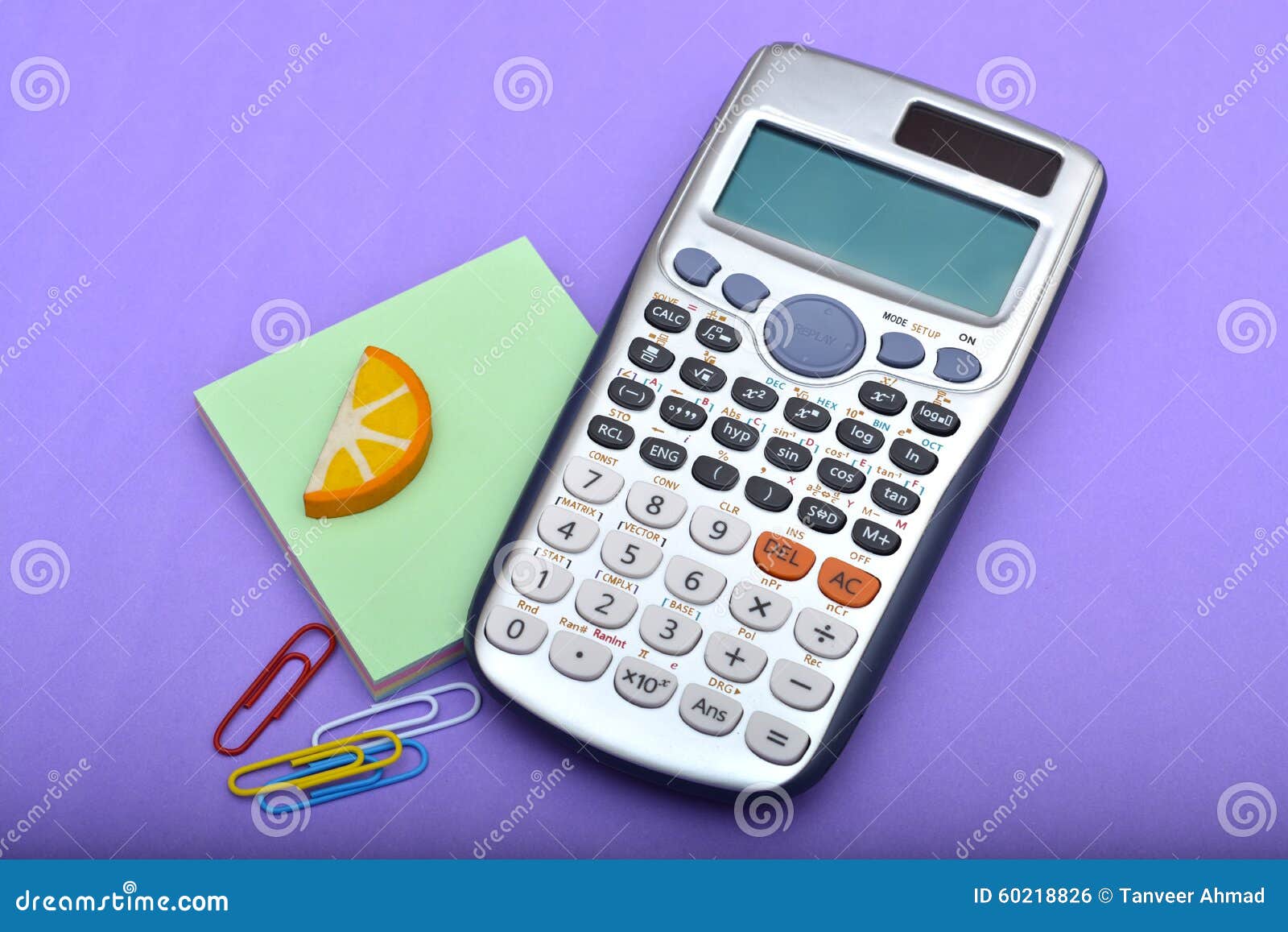Office Calculator with Paper Pins Closeup Stock Photo - Image of green ...