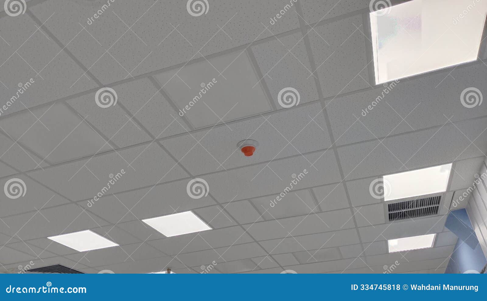 Office Ceiling Installation with Modern Lighting System and Security ...