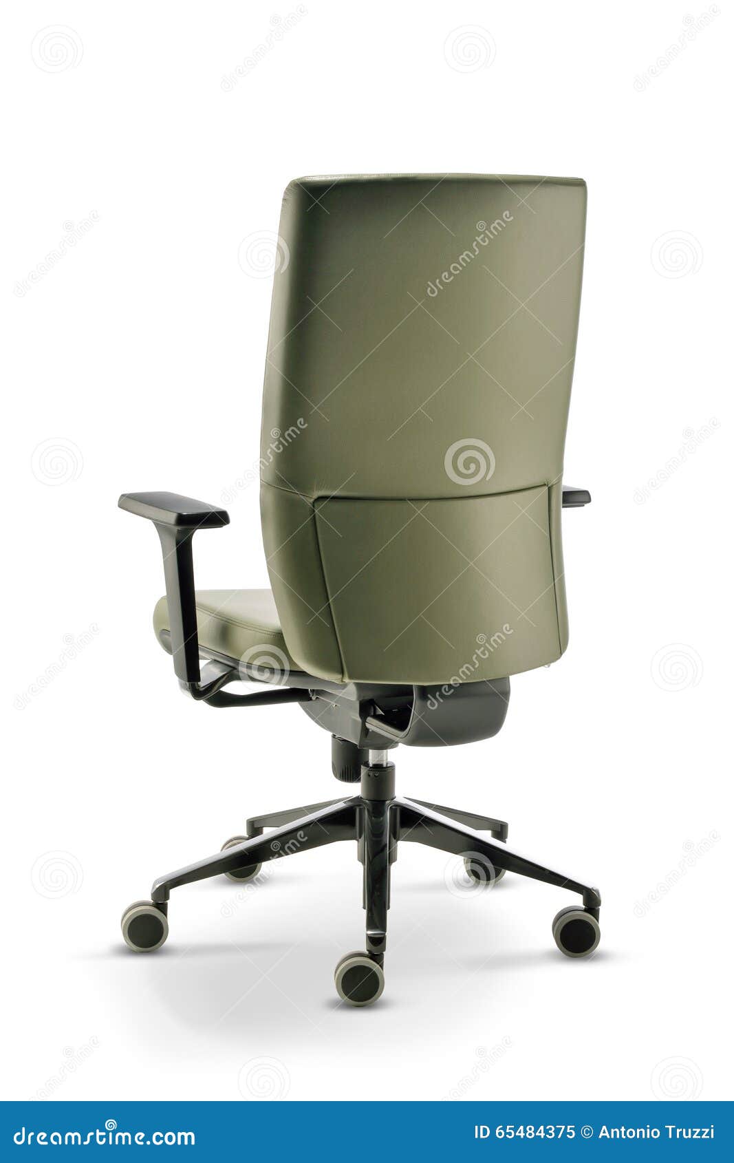 Office Chair with Armrests Green Leather Back View Stock Image - Image ...