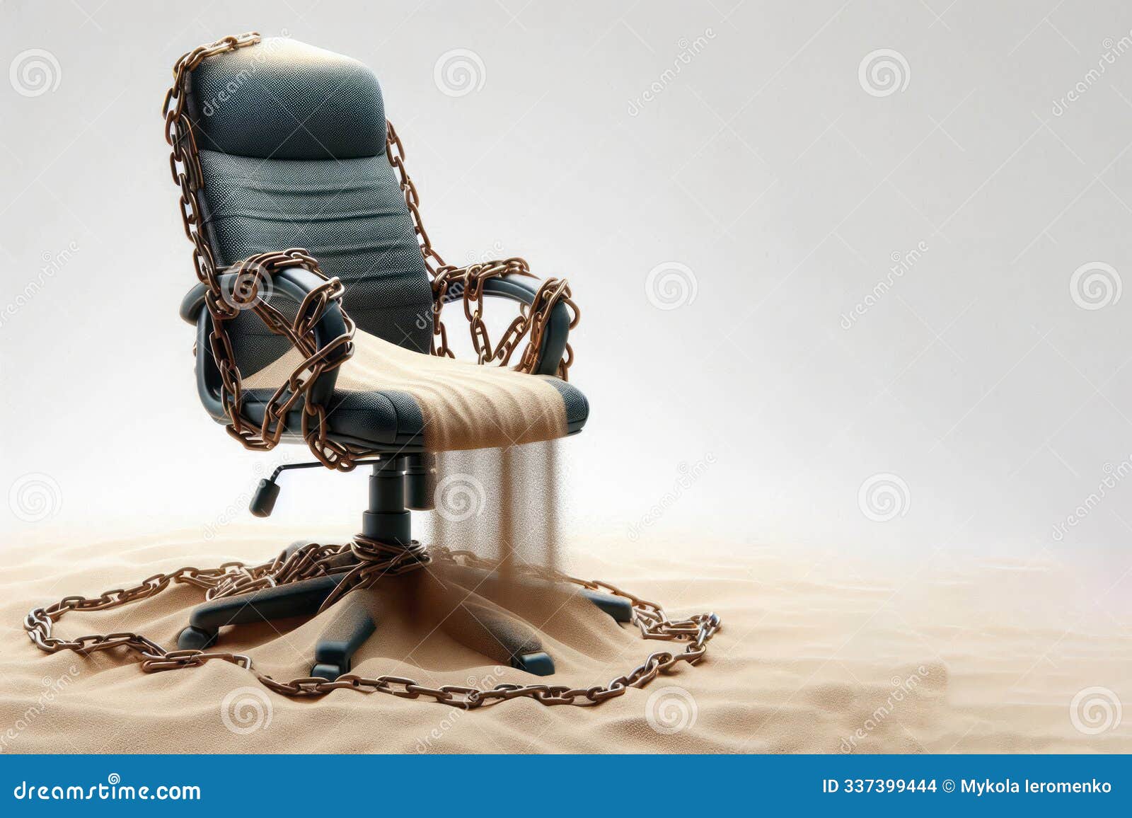 An Office Chair in Chains, Covered with Sand. Space for Text. Stock ...