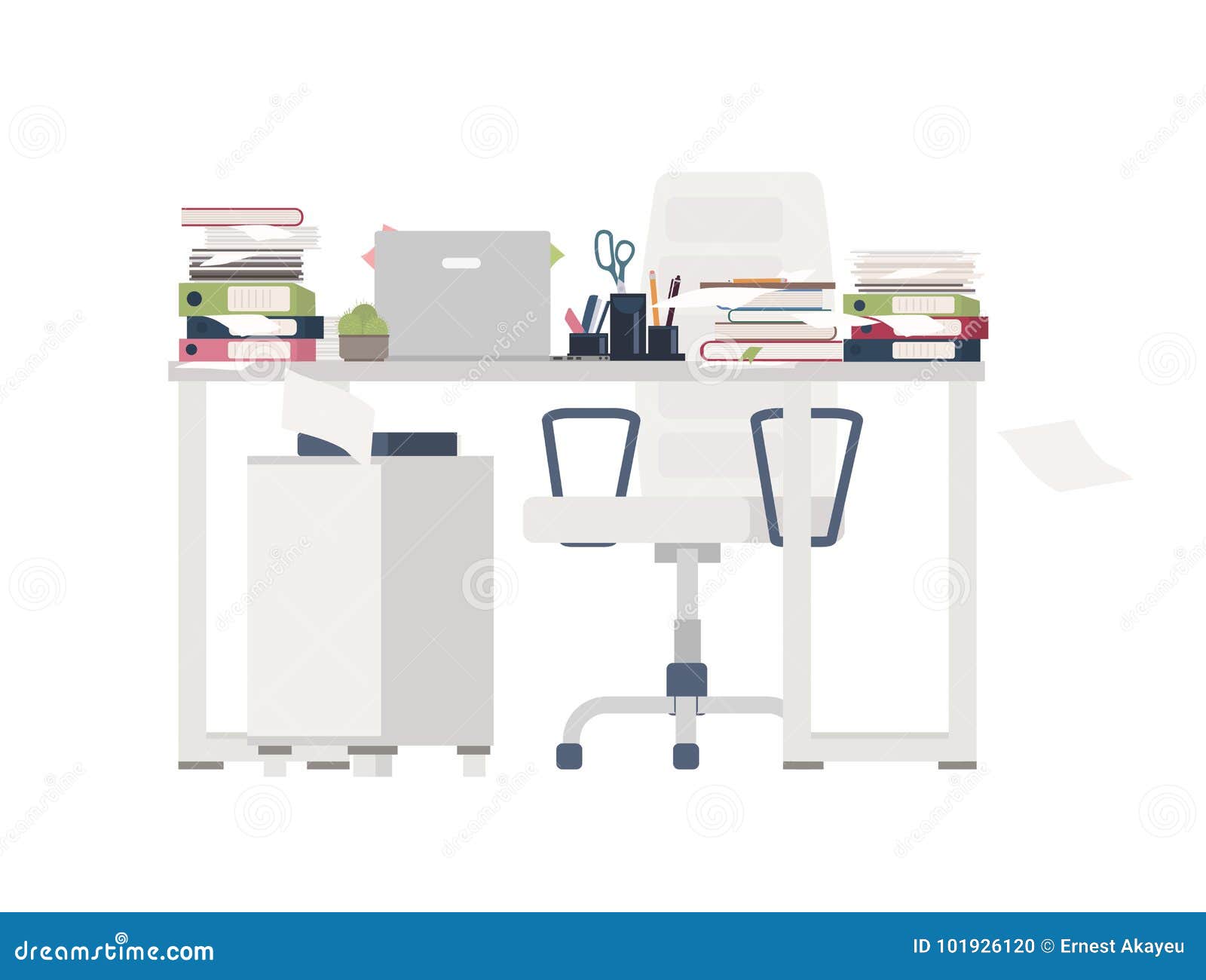 Office Chair and Desk Completely Covered with Documents, Folders ...