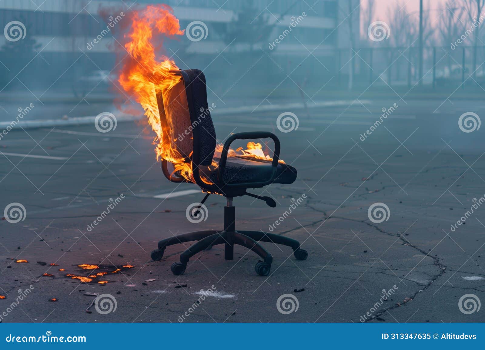 Office Chair on Fire in an Empty Parking Lot Stock Image - Image of ...
