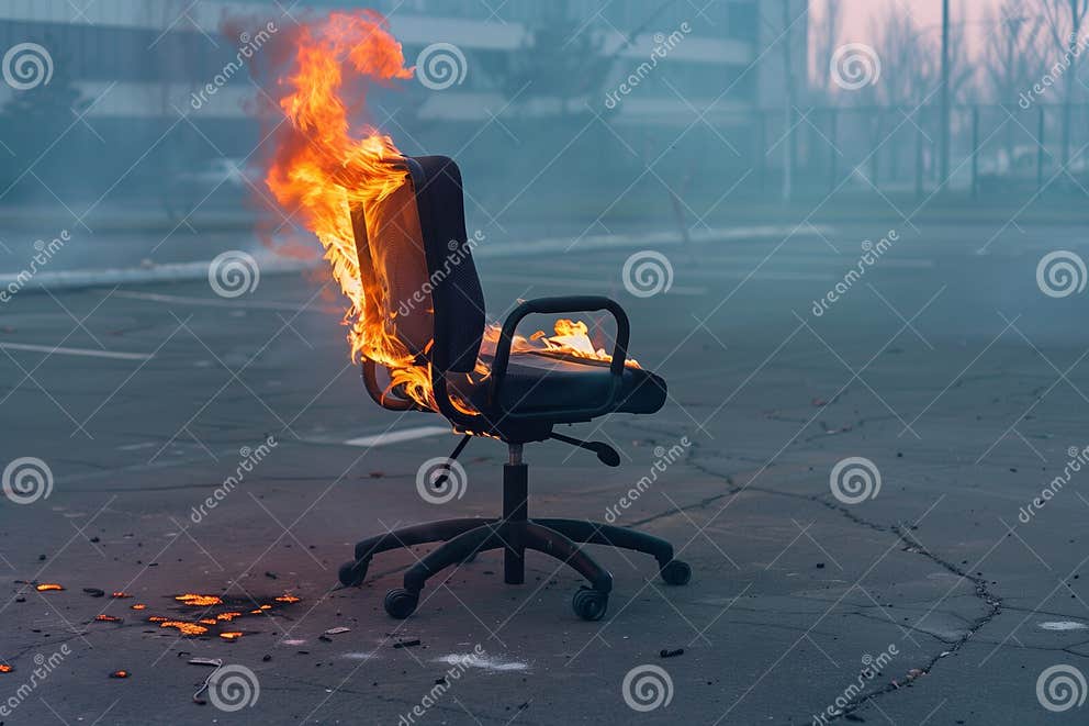 Office Chair on Fire in an Empty Parking Lot Stock Image - Image of ...