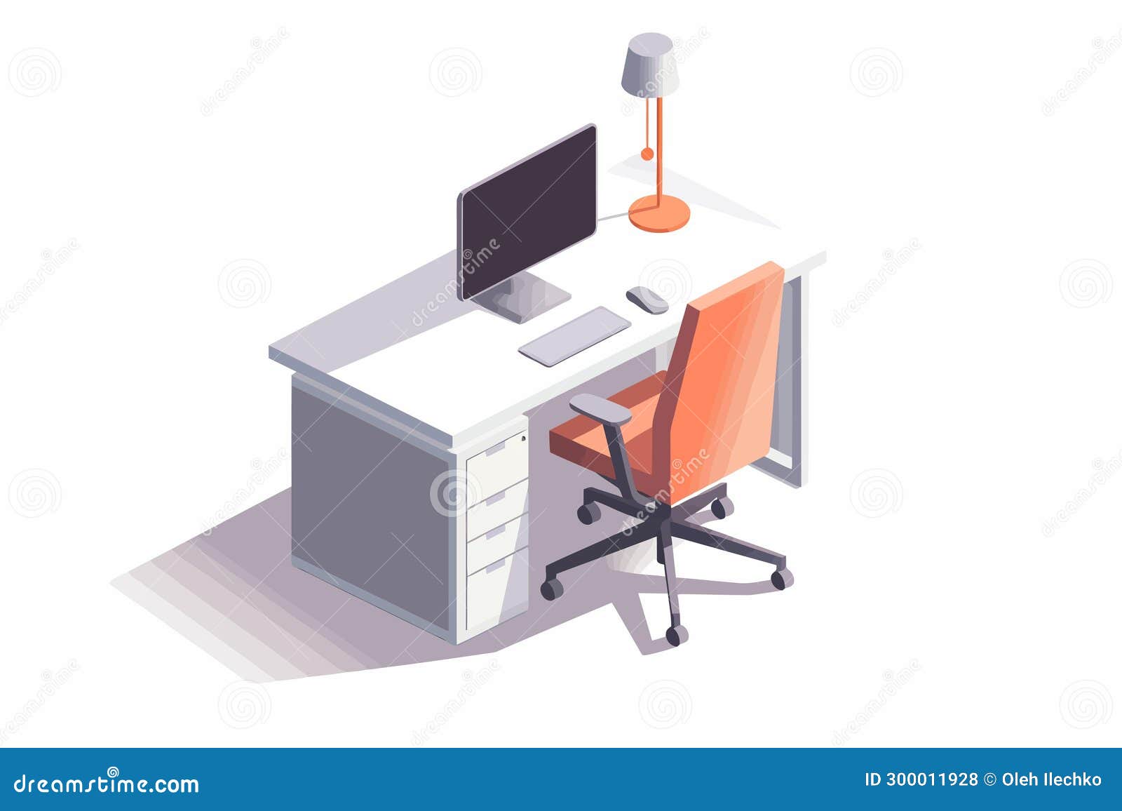 Office Chair and Table Isolated Vector Style Illustration Stock Vector ...