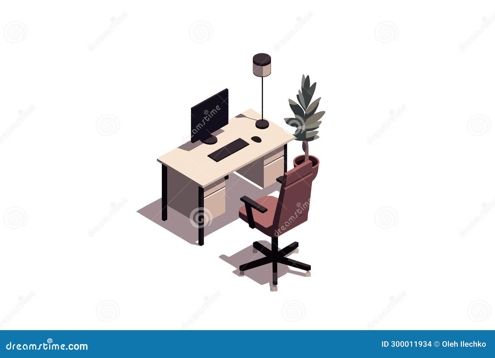 Office Chair and Table Isolated Vector Style Illustration Stock Vector ...
