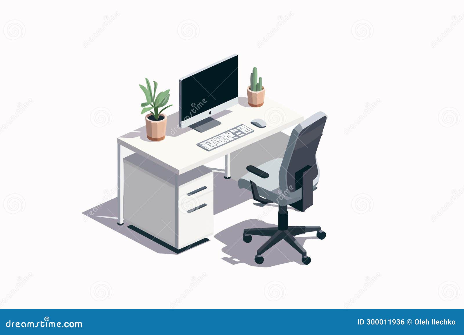 Office Chair and Table Isolated Vector Style Illustration Stock Vector ...
