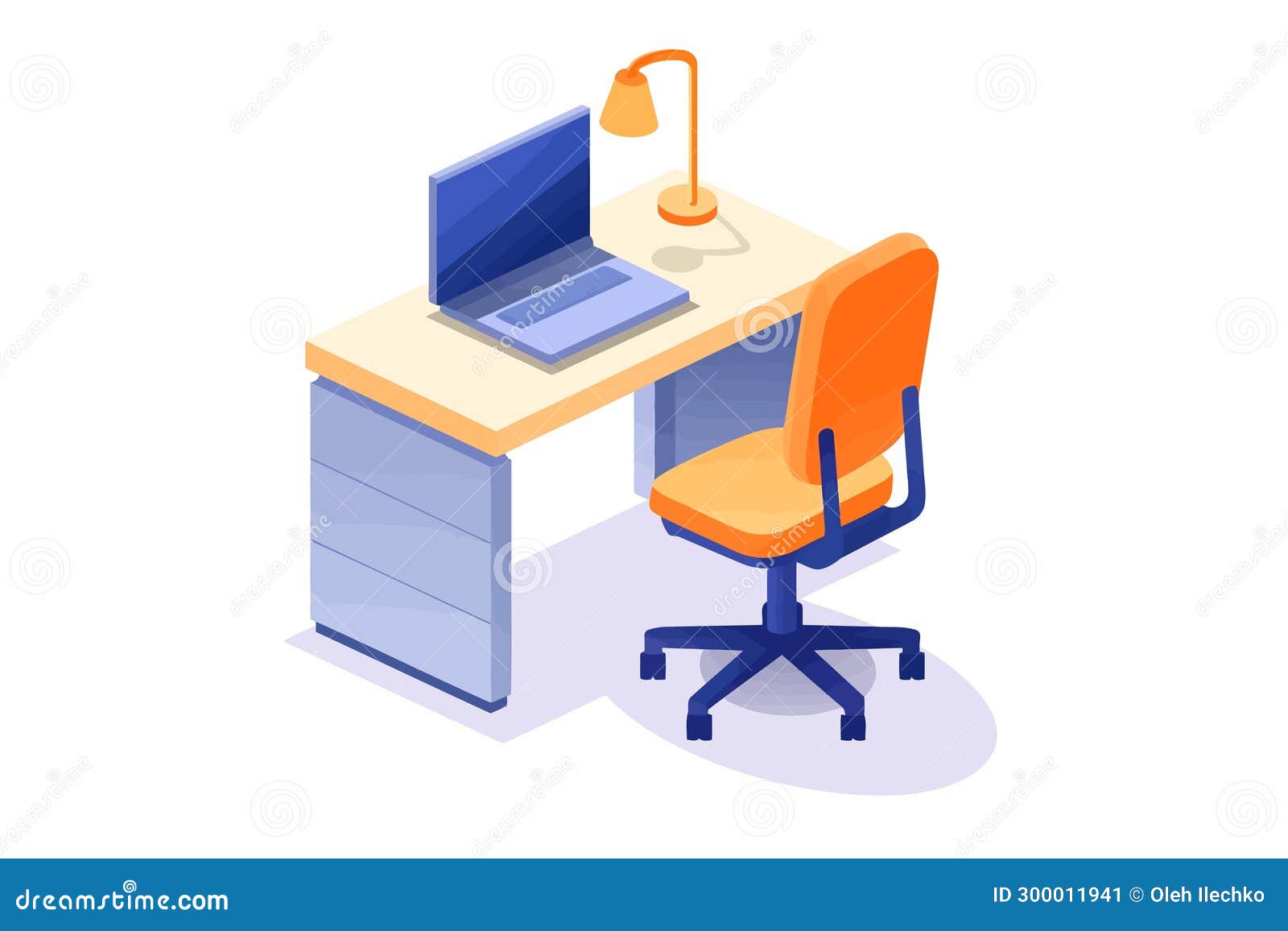 Office Chair and Table Isolated Vector Style Illustration Stock Vector ...