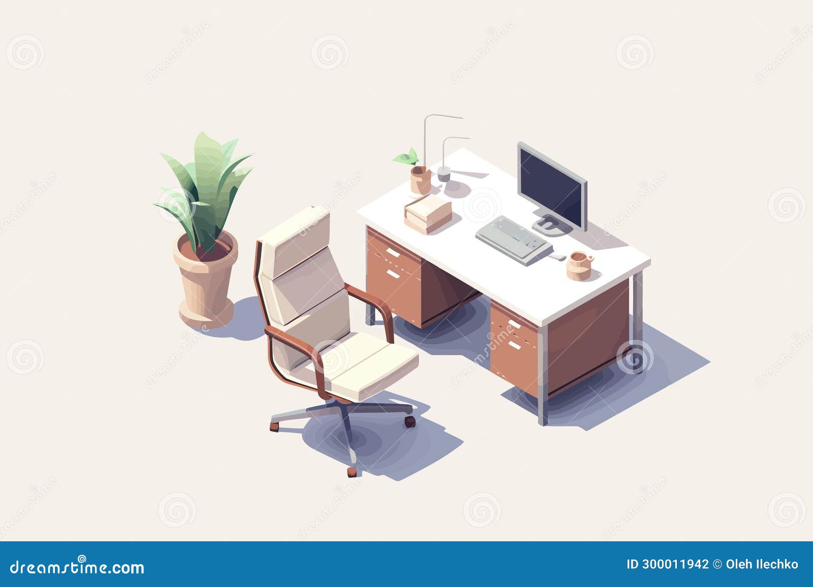 Office Chair and Table Isolated Vector Style Illustration Stock Photo ...