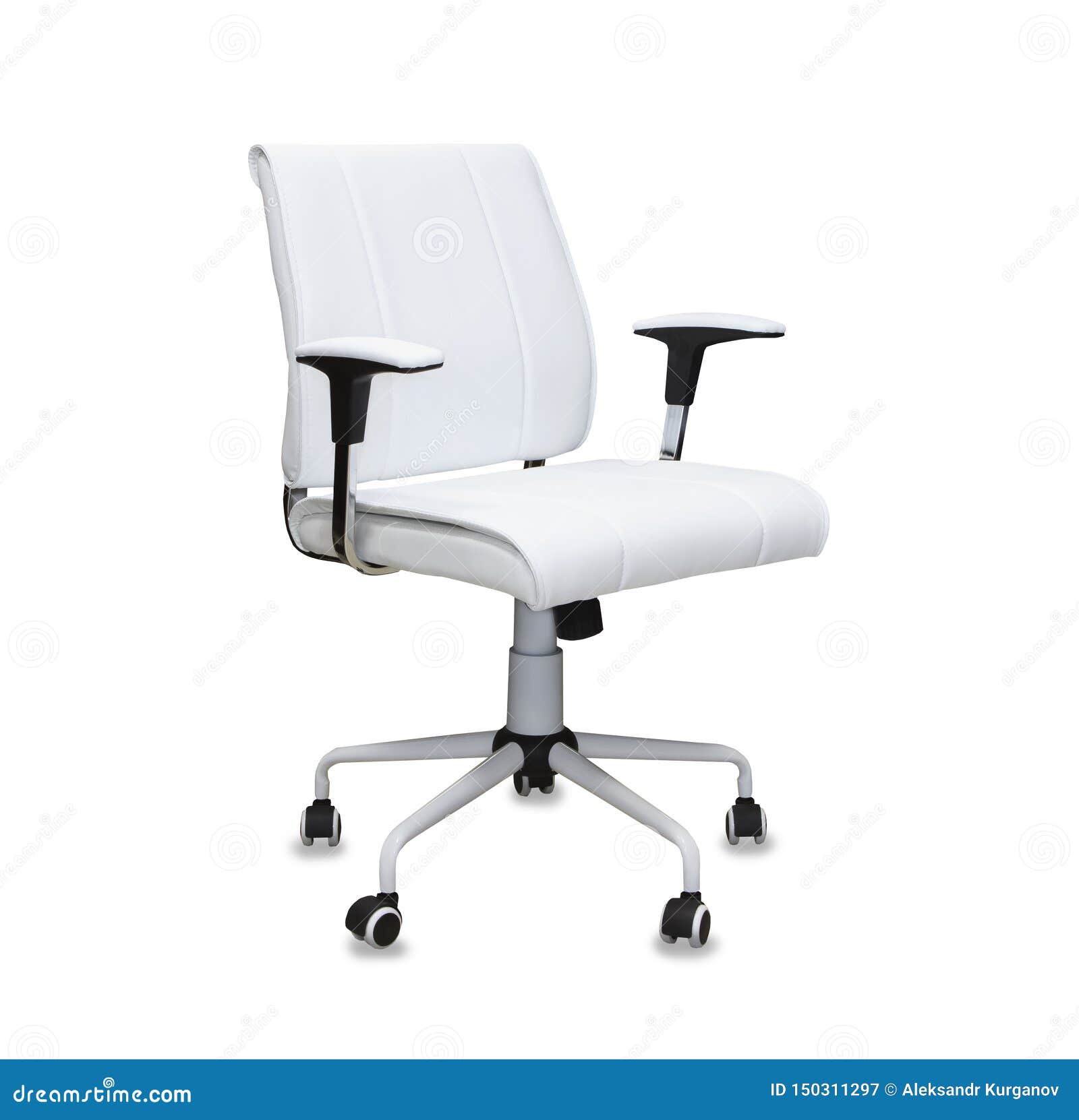 Office Chair from White Leather. Isolated Over White Stock Image ...