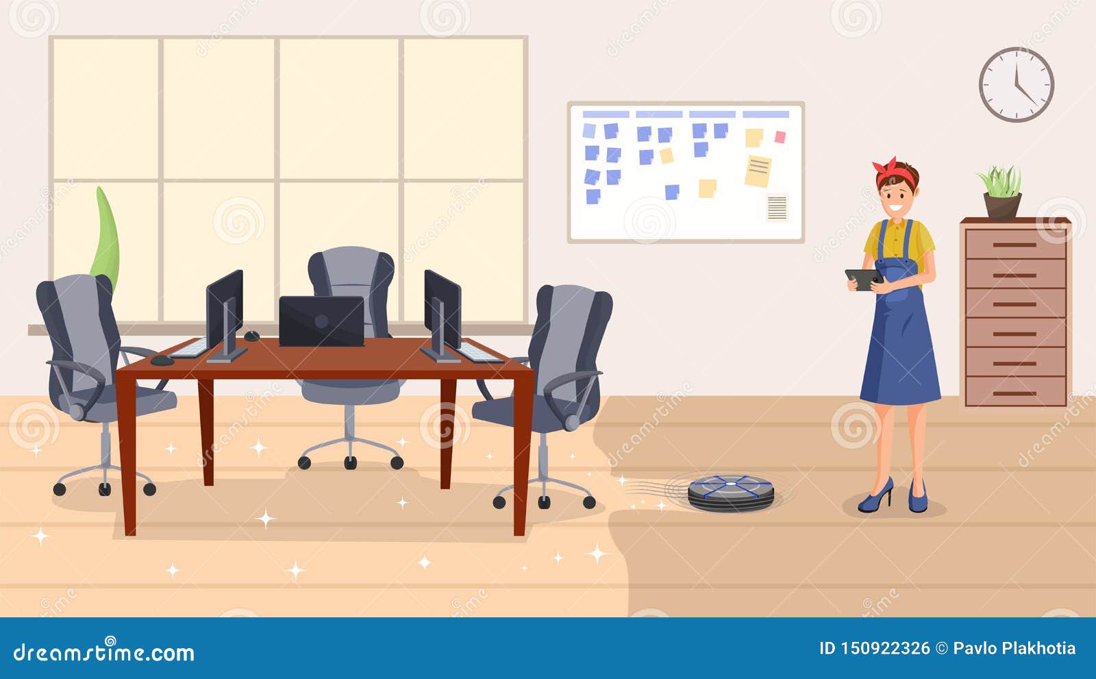 Office Cleaning Service Flat Vector Illustration Stock Vector ...