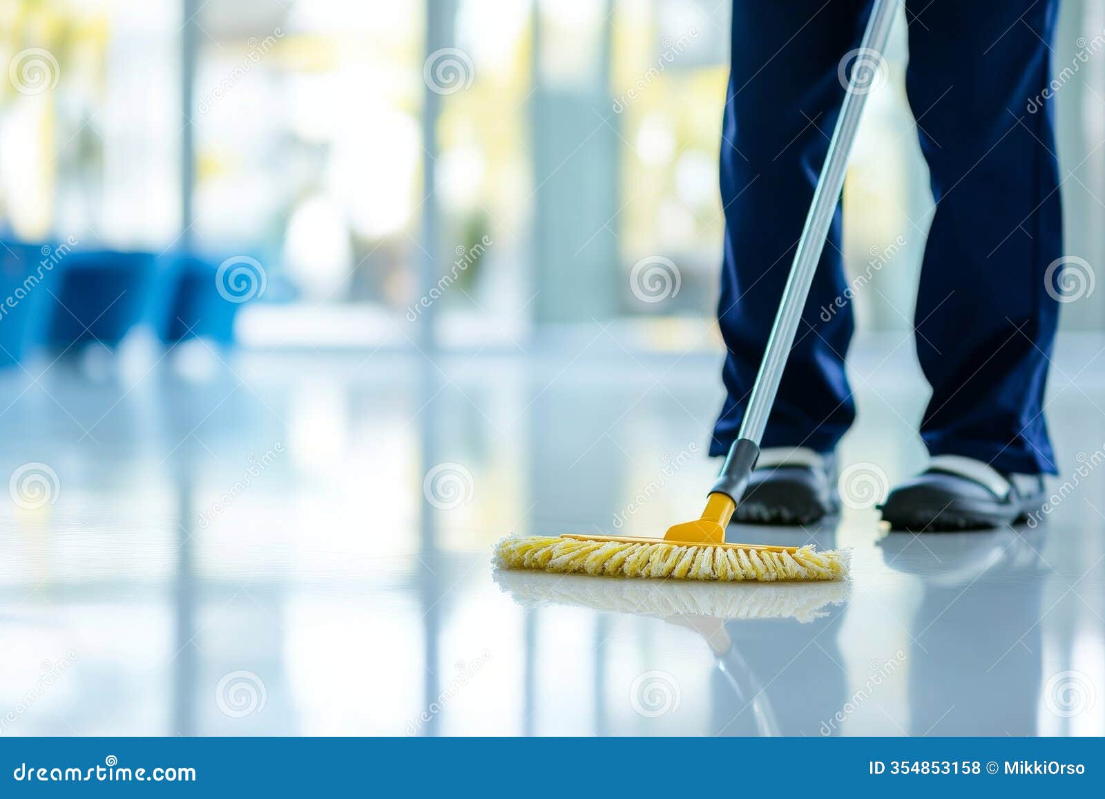 Office Cleaning Worker Using Mop To Maintain Cleanliness and Hygiene in ...