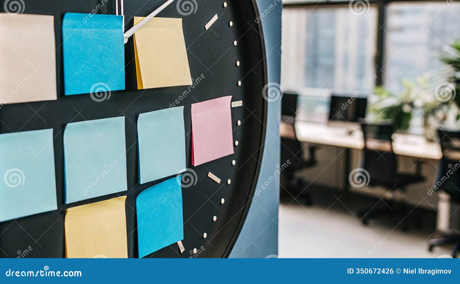 Office Clock with Sticky Notes, Teamwork and Time Management Stock ...