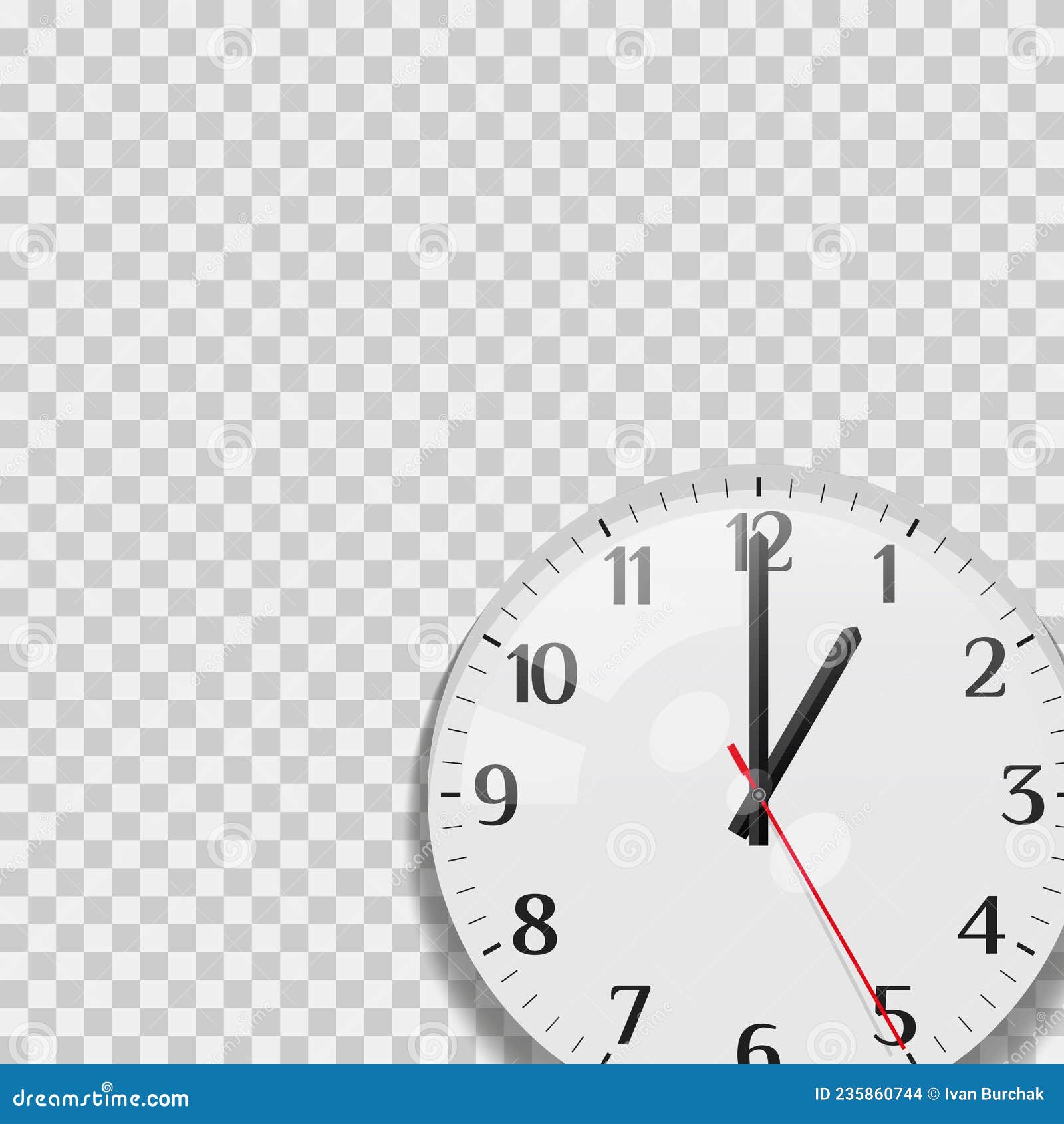 Office Clockface with Shadow on a Plaid Transparent Background. Vector ...