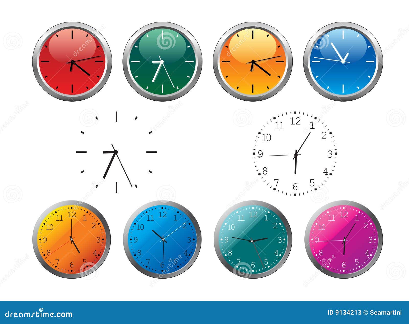 Office Clocks in Different Colors Stock Vector - Illustration of hour ...