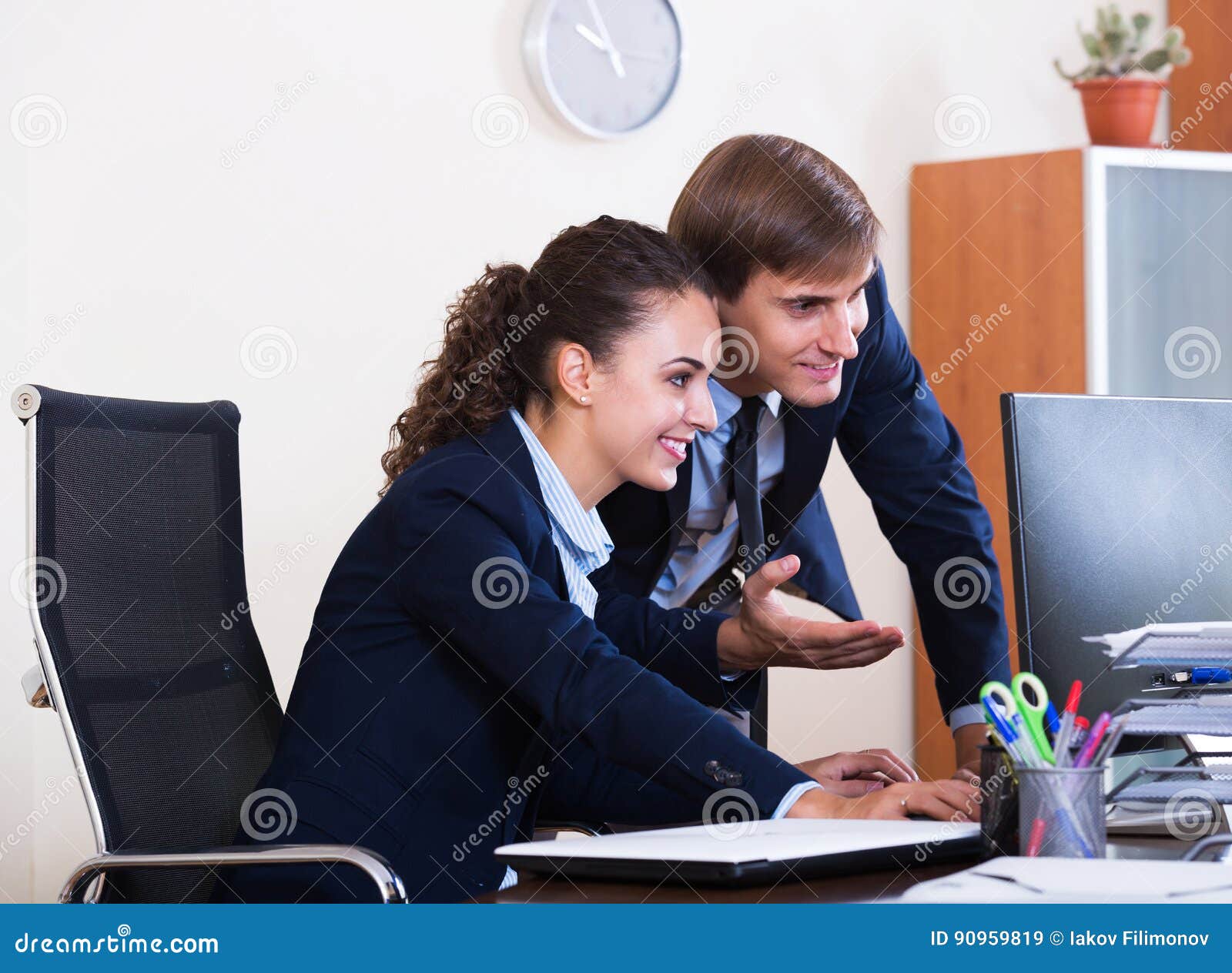 Office Colleagues Successfully Working Together Stock Image - Image of ...