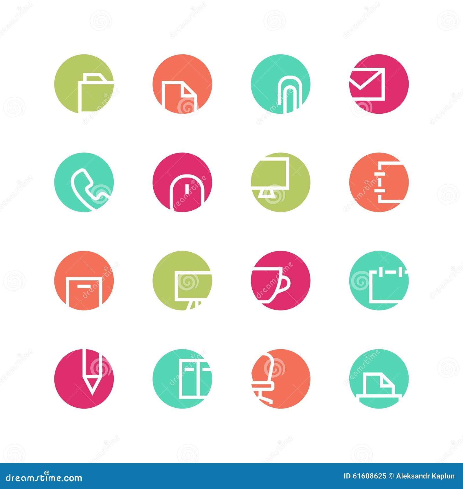 Office Colored Objects On A Colored Background With Shadow Collection ...