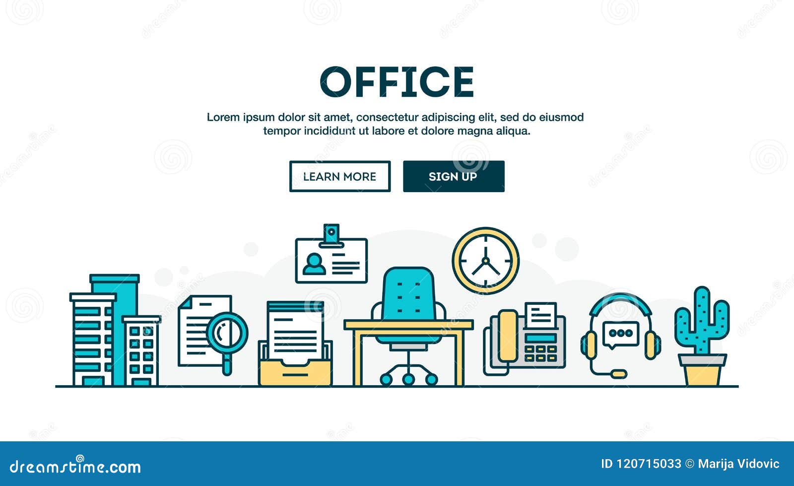 Office, Colorful Concept Header, Flat Design Thin Line Style Stock ...