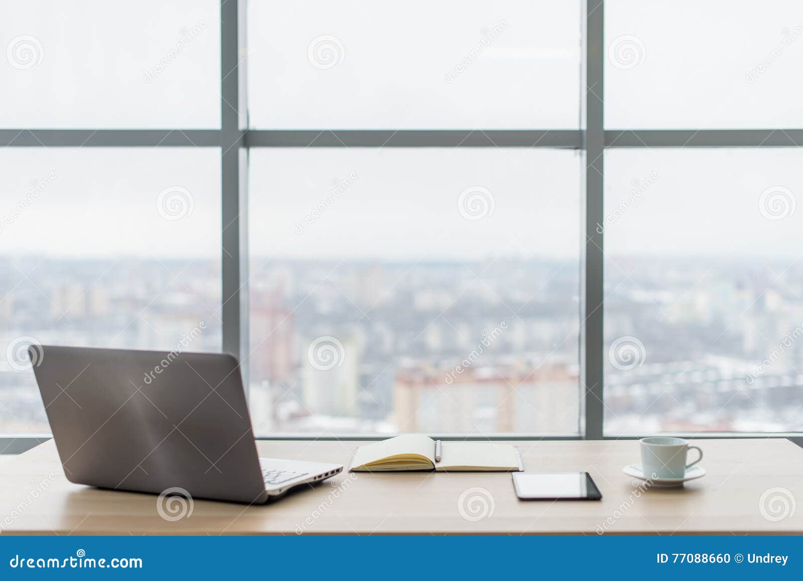 Office. Comfortable Work Table, Workplace with Notebook Laptop. Stock ...