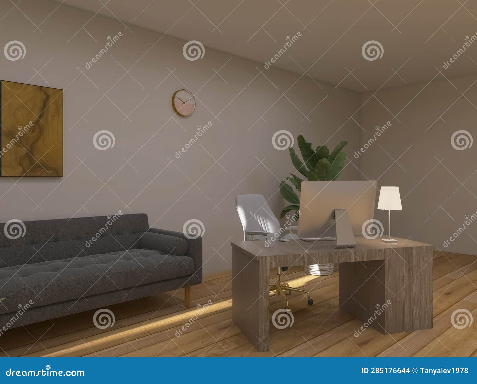 Office, Computer, Room Interior 3d Render, 3d Illustration Stock Photo ...