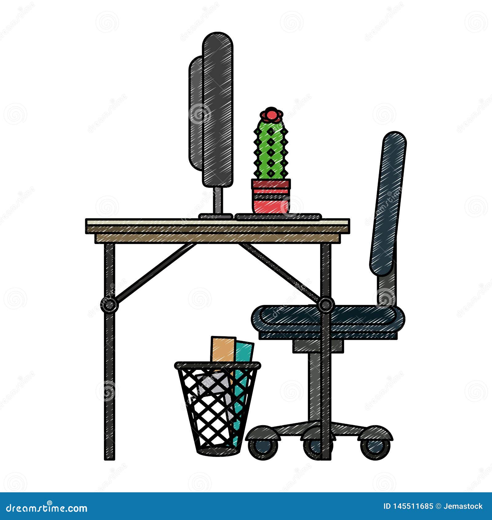 Office with Computer Scribble Stock Vector - Illustration of mobile ...