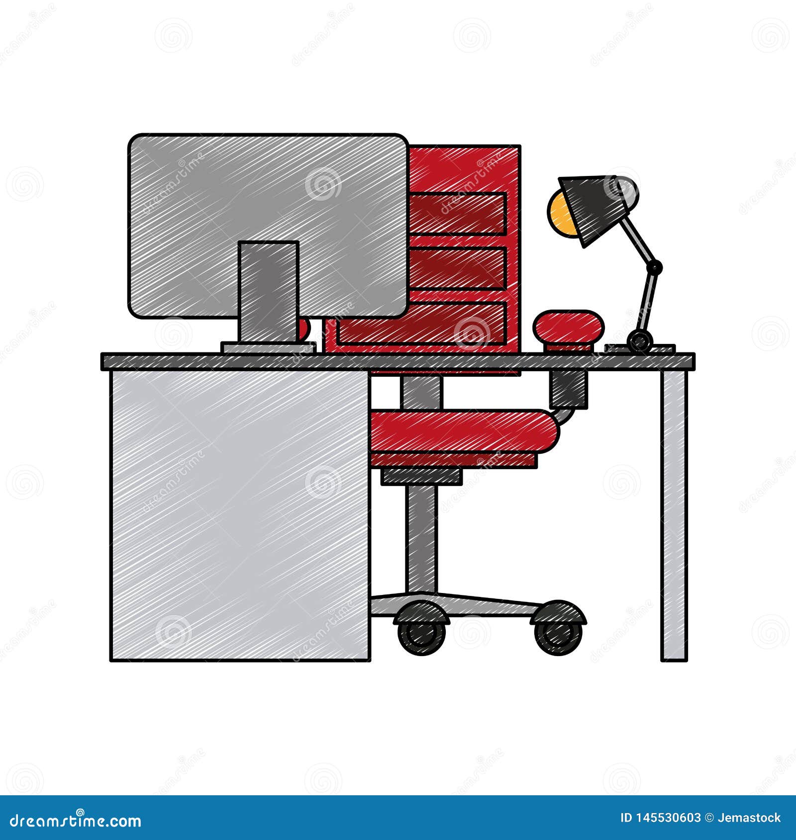 Office with Computer Scribble Stock Vector - Illustration of modern ...