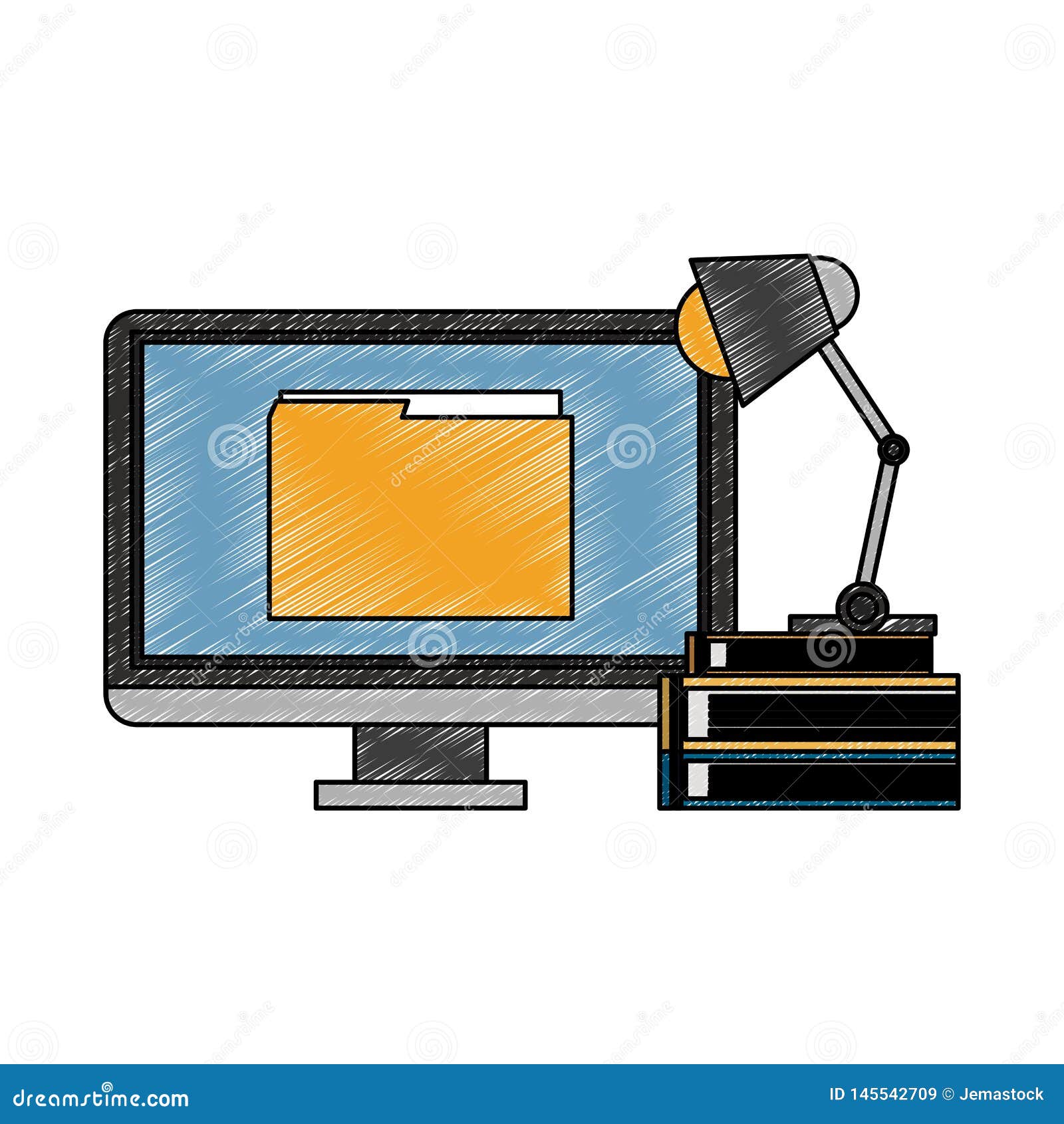 Office with Computer Scribble Stock Vector - Illustration of ...