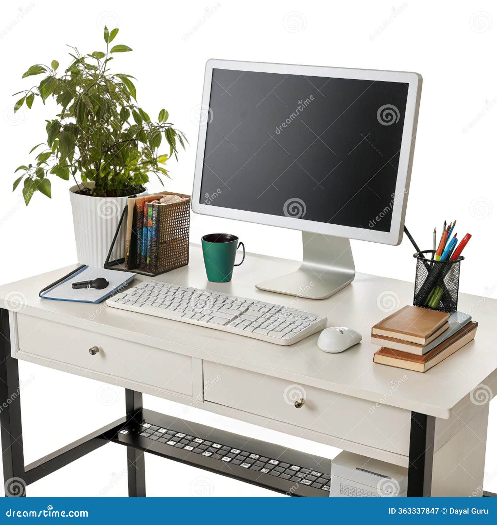 Office and Computer Set Isolated on White Background Stock Illustration ...