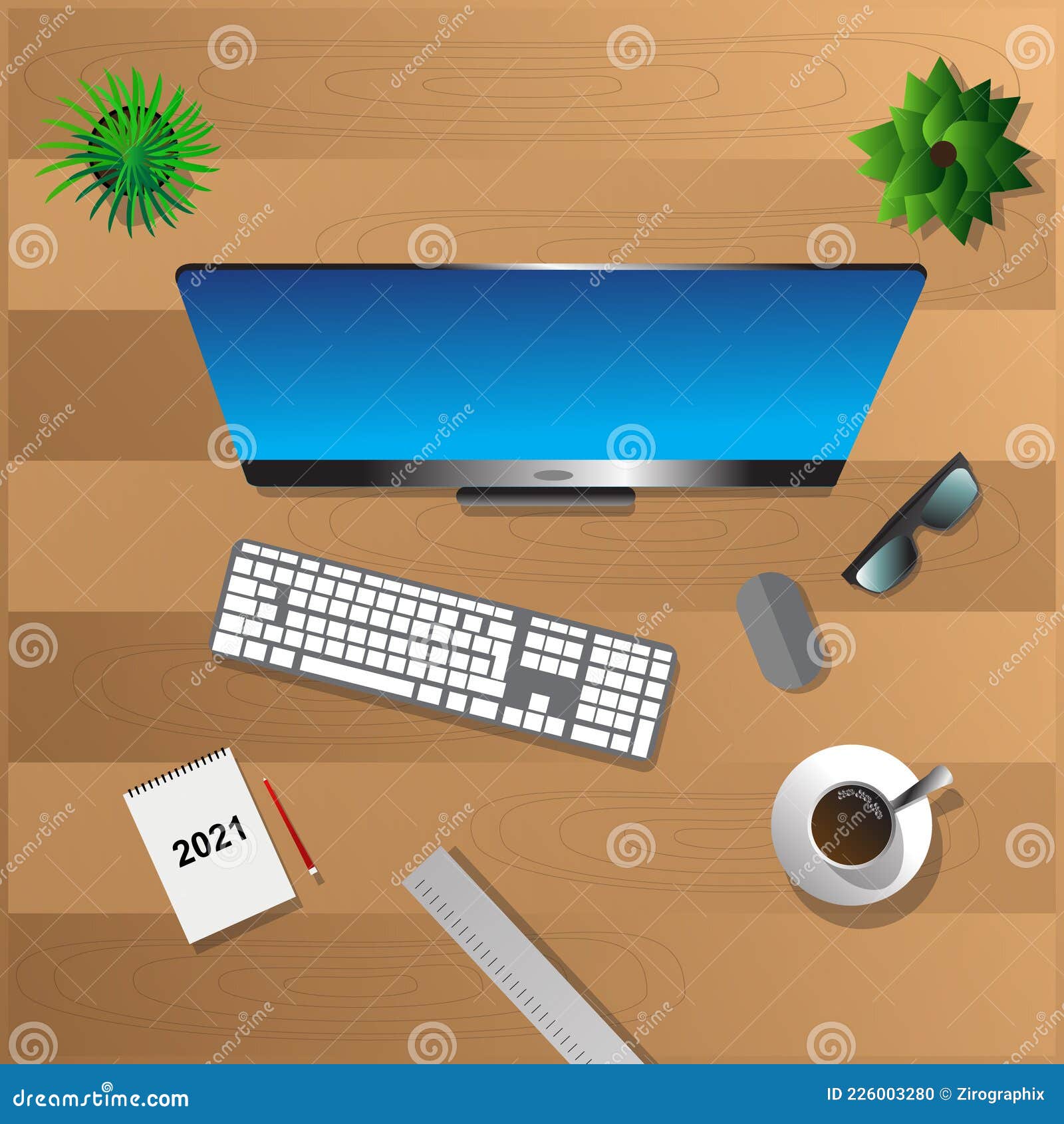 Office Computer Top View Vector Illustration Stock Illustration ...