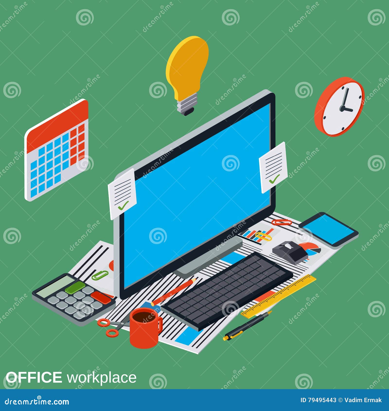 Office Computer Workplace Vector Concept Stock Vector - Illustration of ...