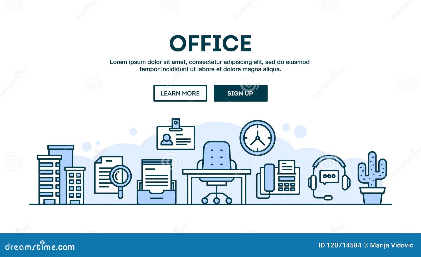 Office, Concept Header, Flat Design Thin Line Style Stock Illustration ...