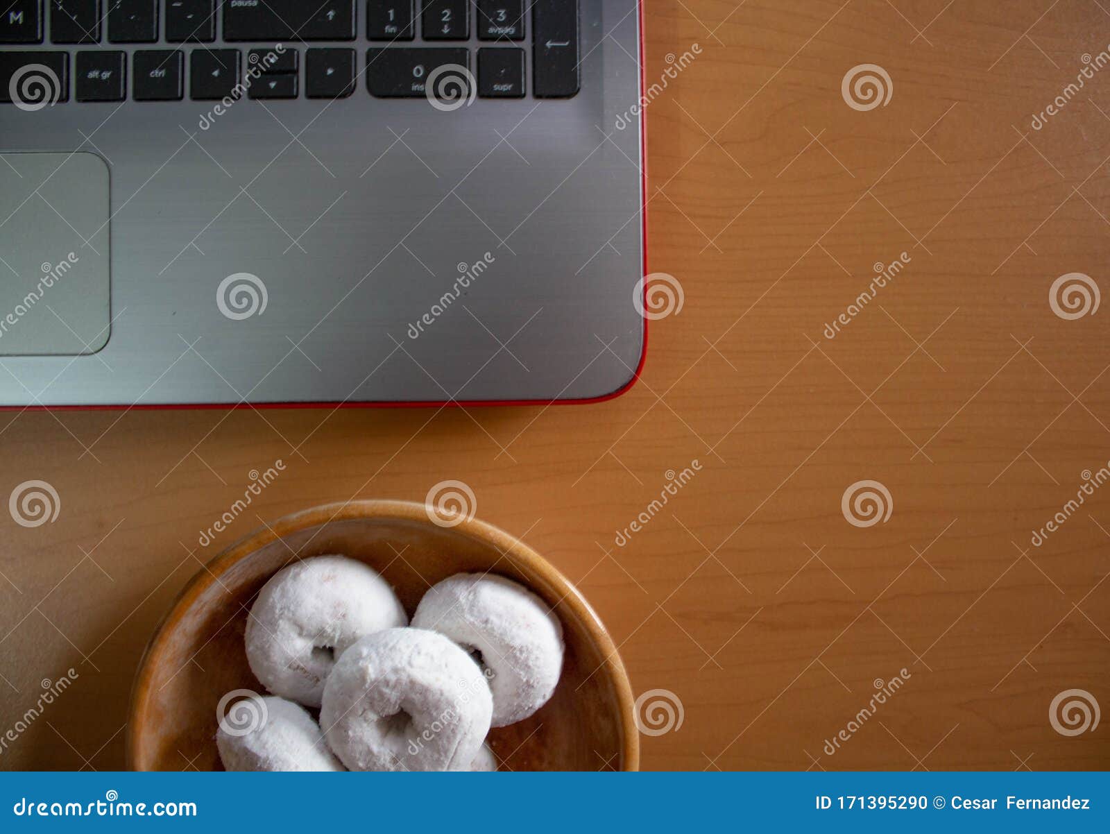Office Concept with Laptop and Delicious Donuts Stock Photo - Image of ...