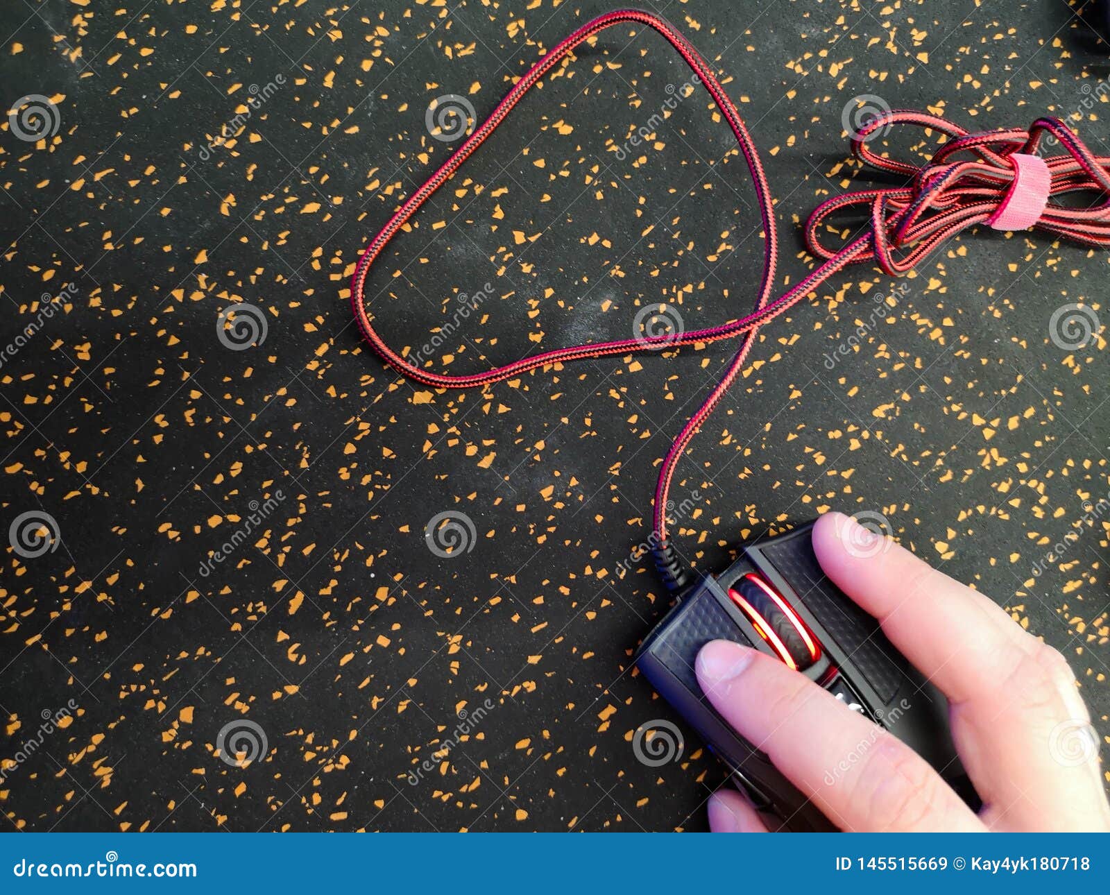 Office Concept: Mouse Closeup, Man Hands Tapping On Black Strict Mouse ...