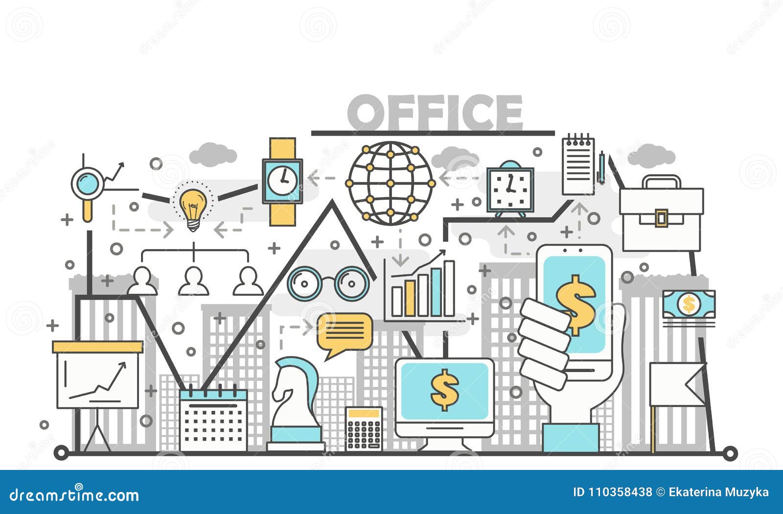 Office Concept Vector Illustration in Flat Linear Style Stock Vector ...